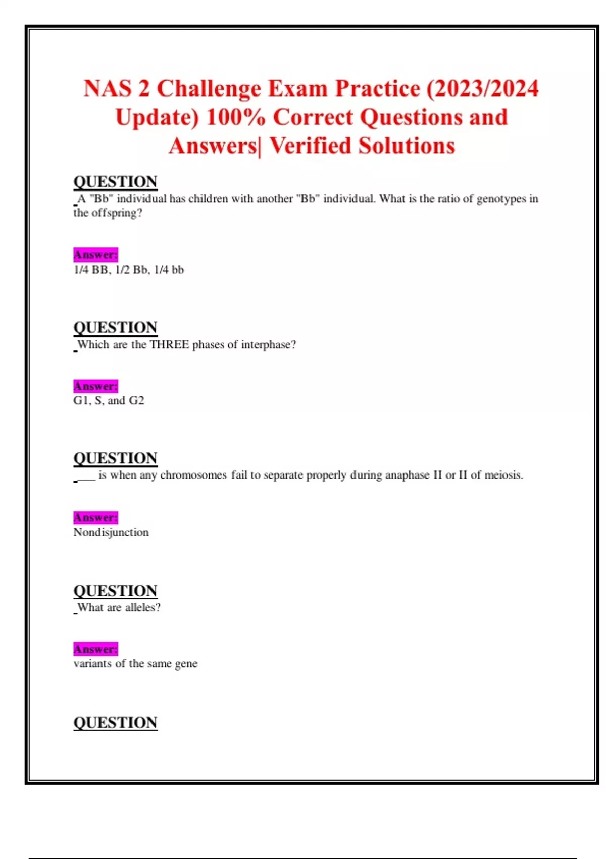 NAS 2 Challenge Exam Practice (2023/2024 Update) 100% Correct Questions and Answers| Verified ...