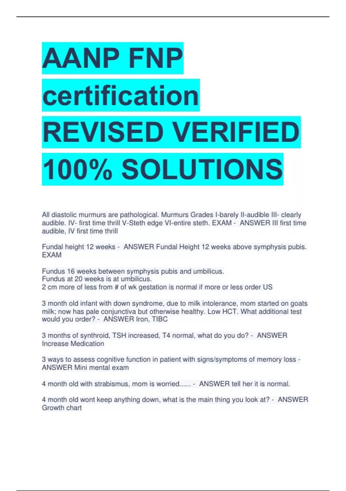 AANP FNP certification REVISED VERIFIED 100% SOLUTIONS - AANP FNP - Stuvia US