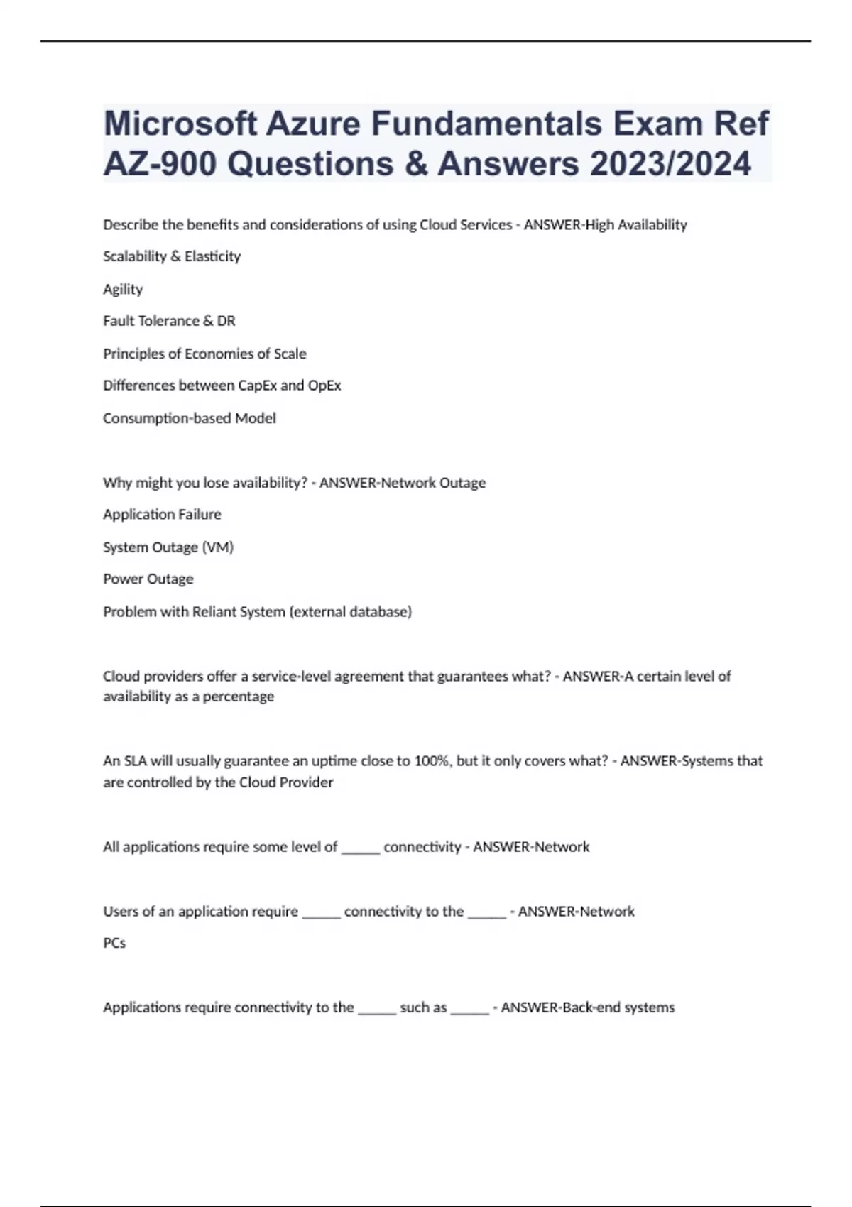 Microsoft Azure Fundamentals Exam Ref AZ-900 Questions & Answers 2023/ ...