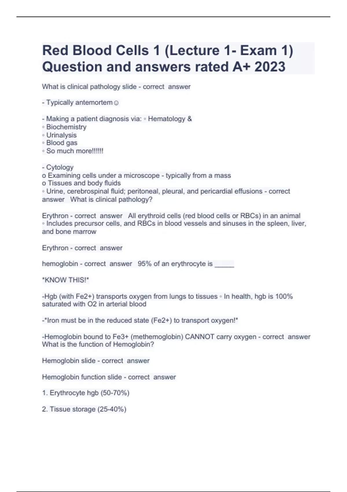 Red Blood Cells - RBC - Stuvia US