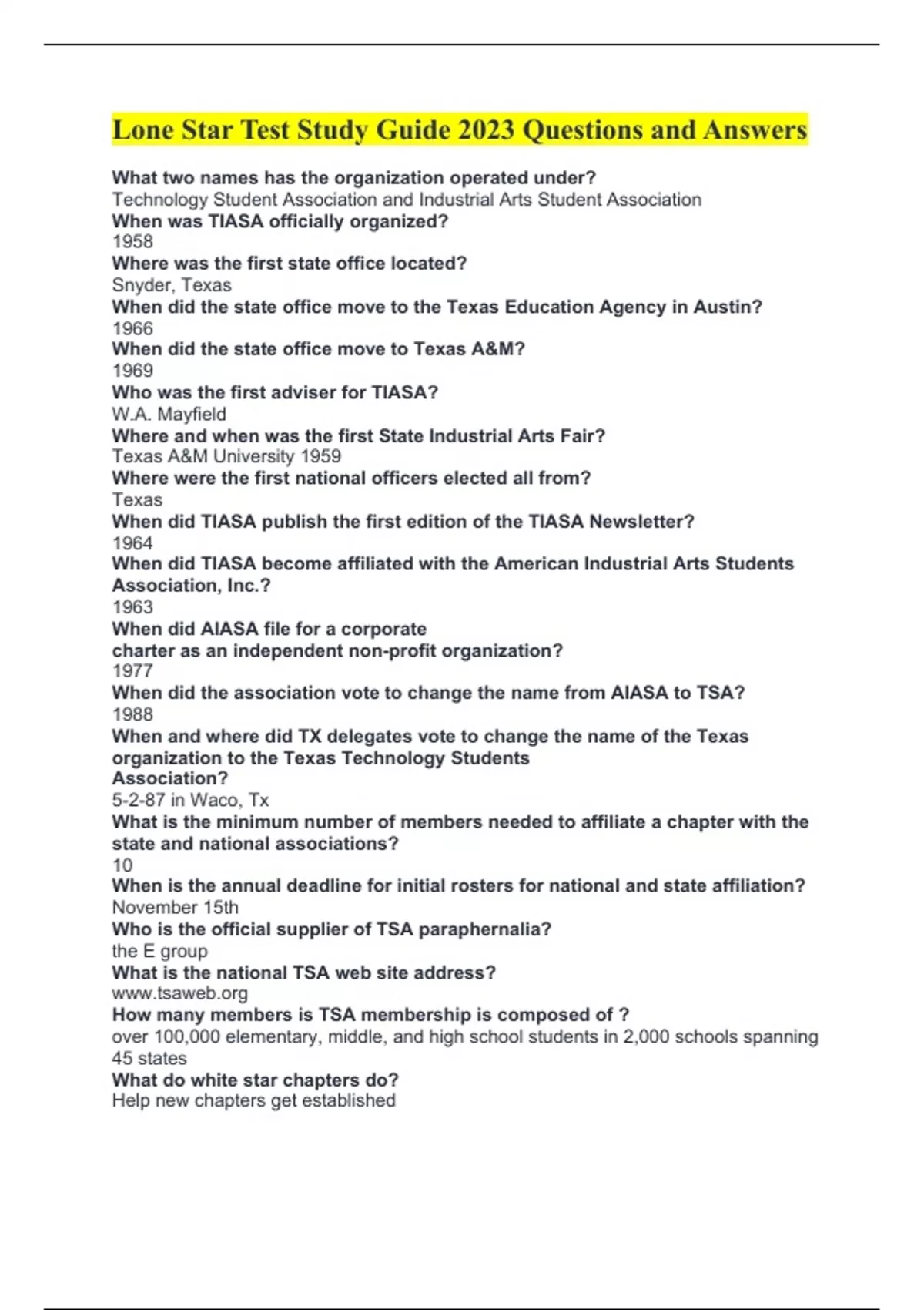 Lone Star Test Study Guide 2023 Questions and Answers - Lone Star ...