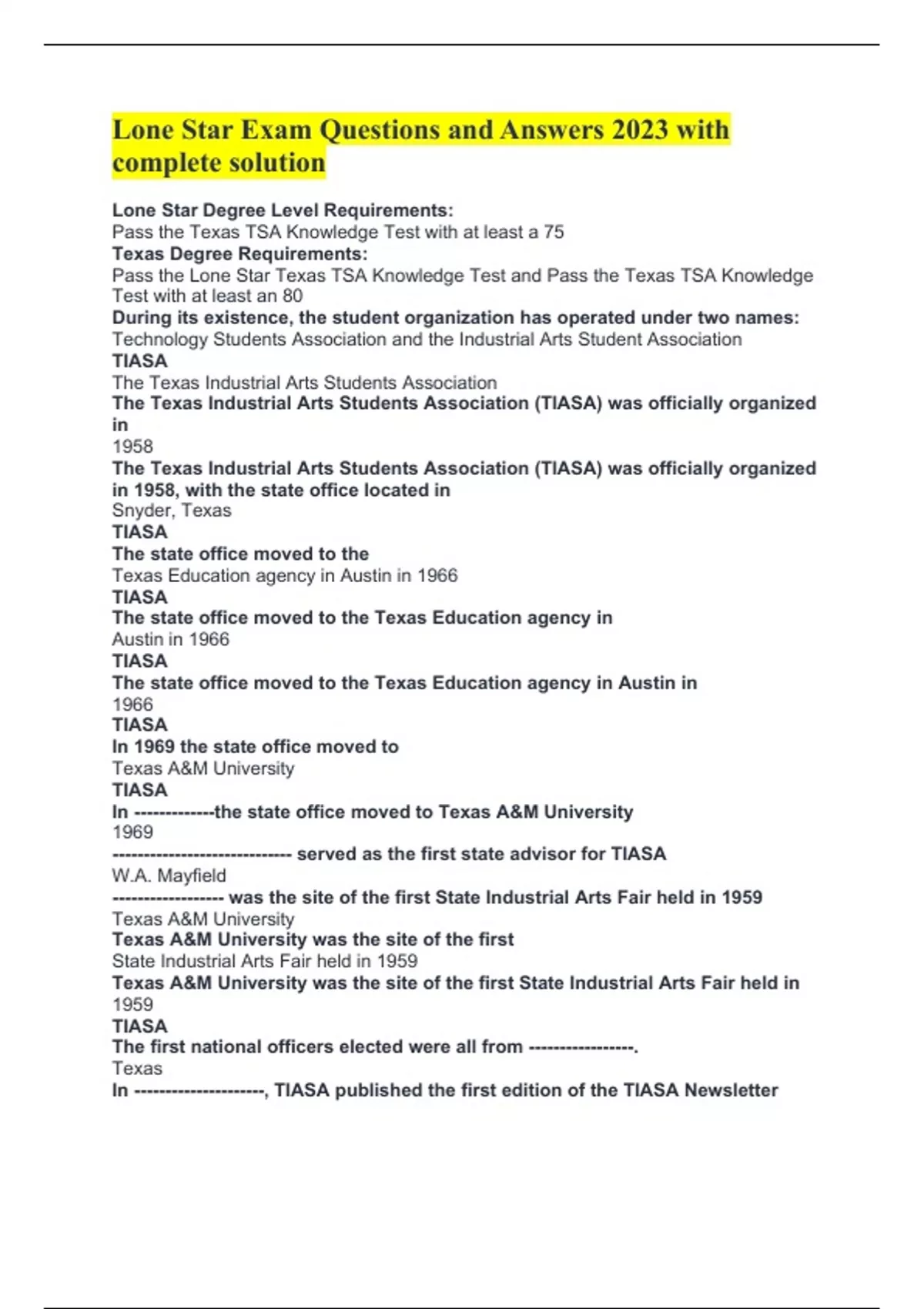 Lone Star Exam Questions and Answers 2023 with complete solution - Lone ...