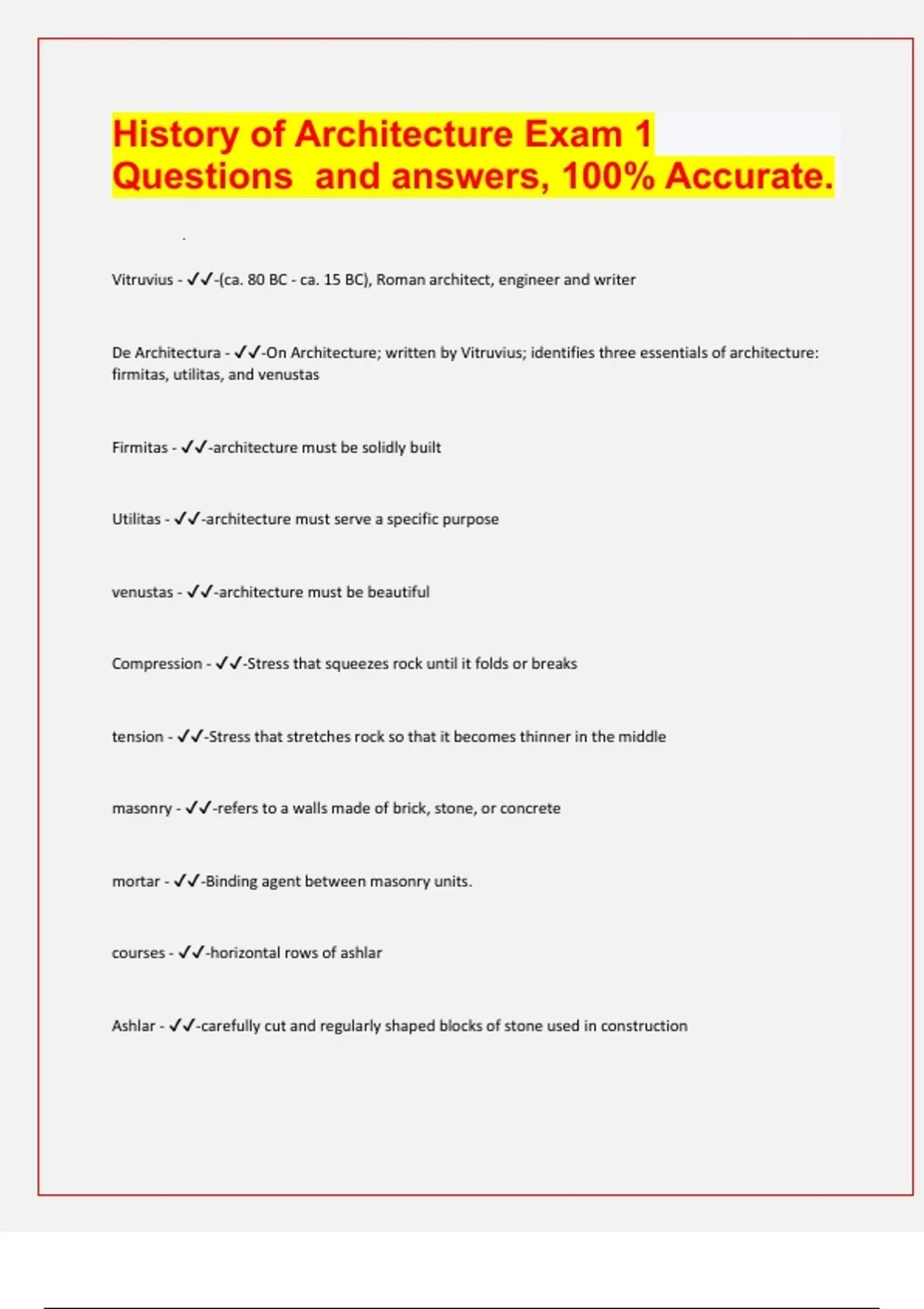 History of Architecture Exam 1 Questions and answers, 100% Accurate ...