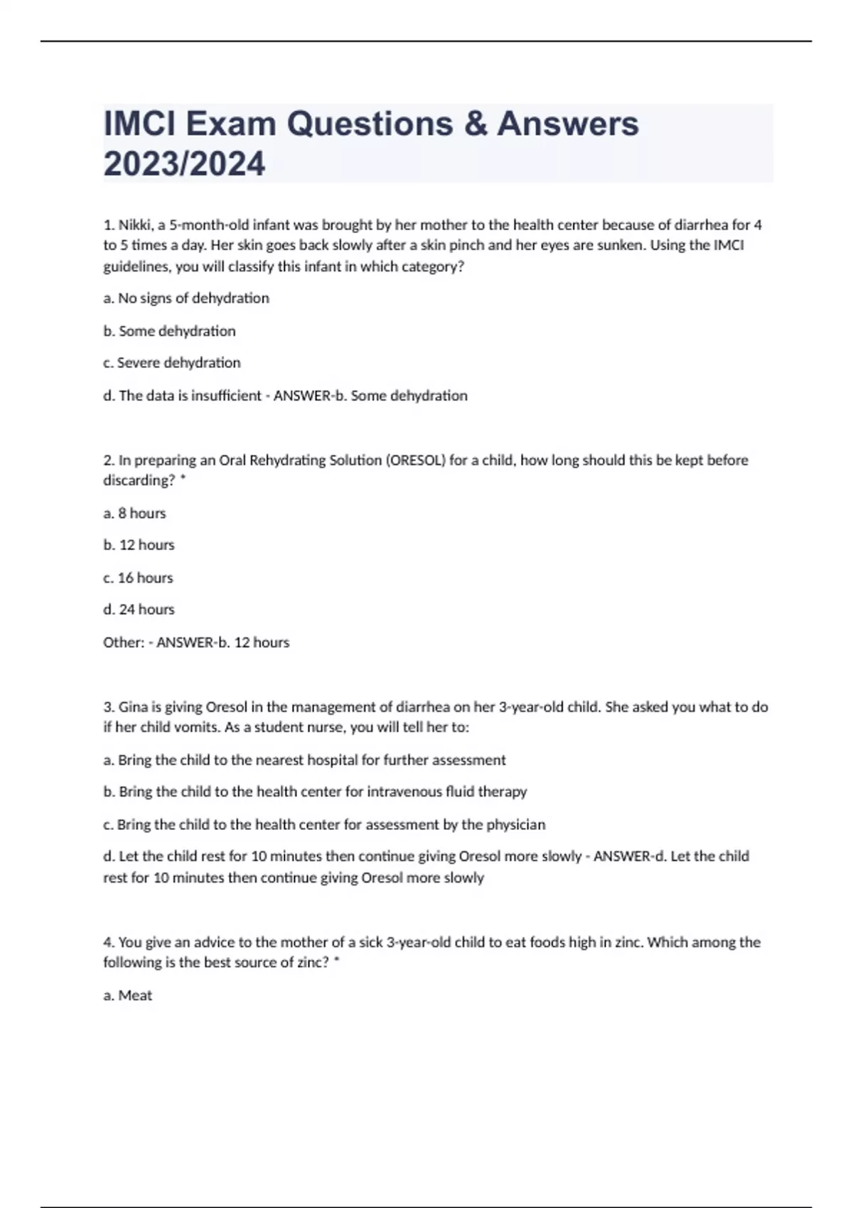 IMCI Exam Questions & Answers 2023/2024 - IMCI - Stuvia US