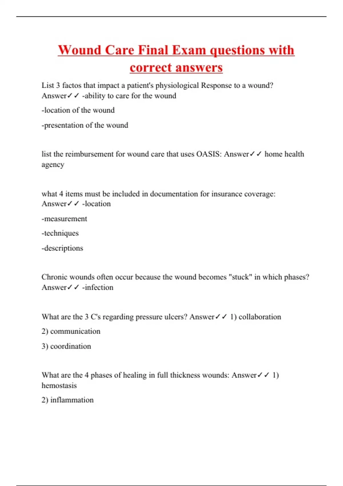 Wound Care Final Exam questions with correct answers - Wound Care ...