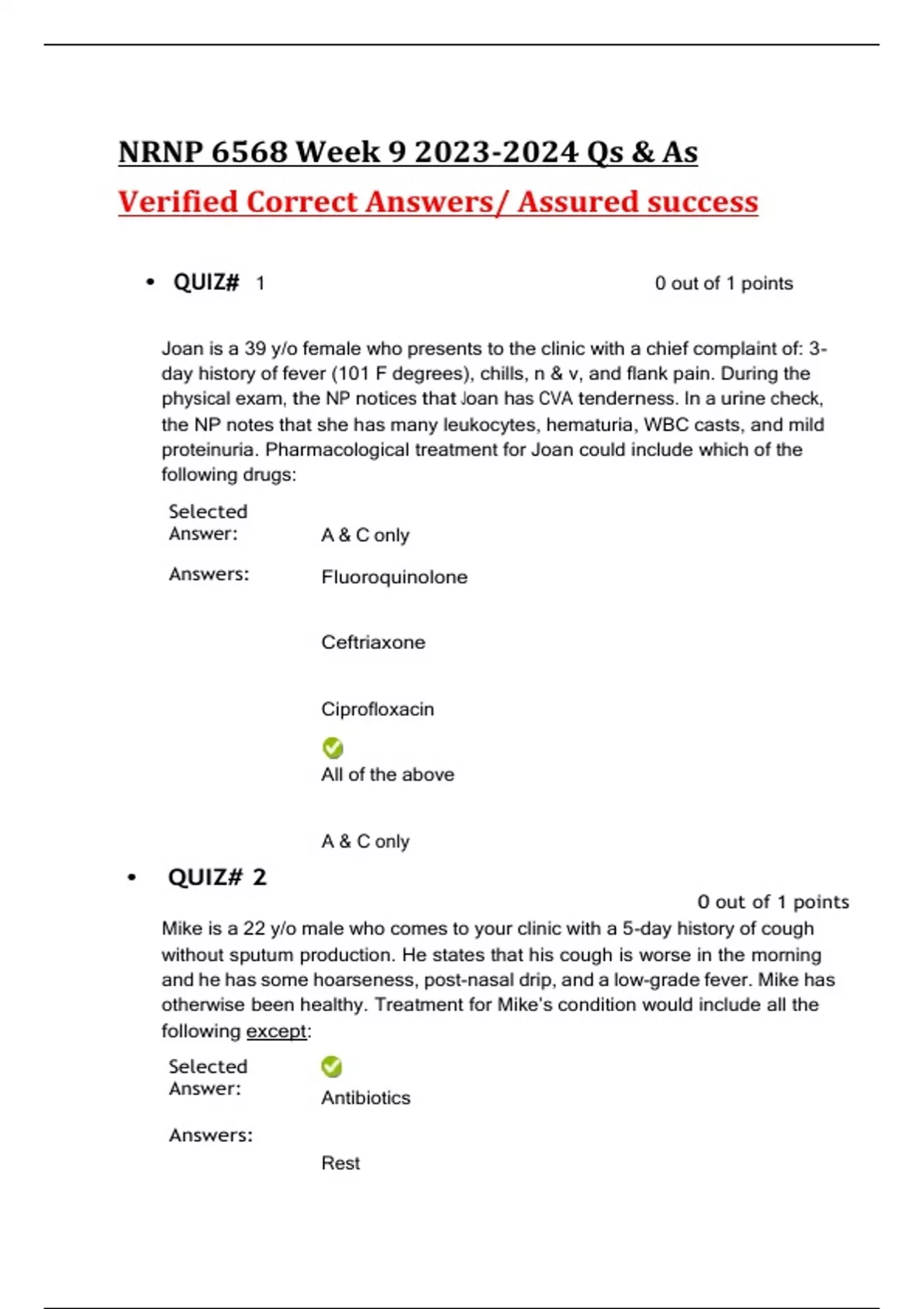 NRNP 6568 Week Qs & As Verified Correct Answers/ Assured success - NRNP 6568 - Stuvia US