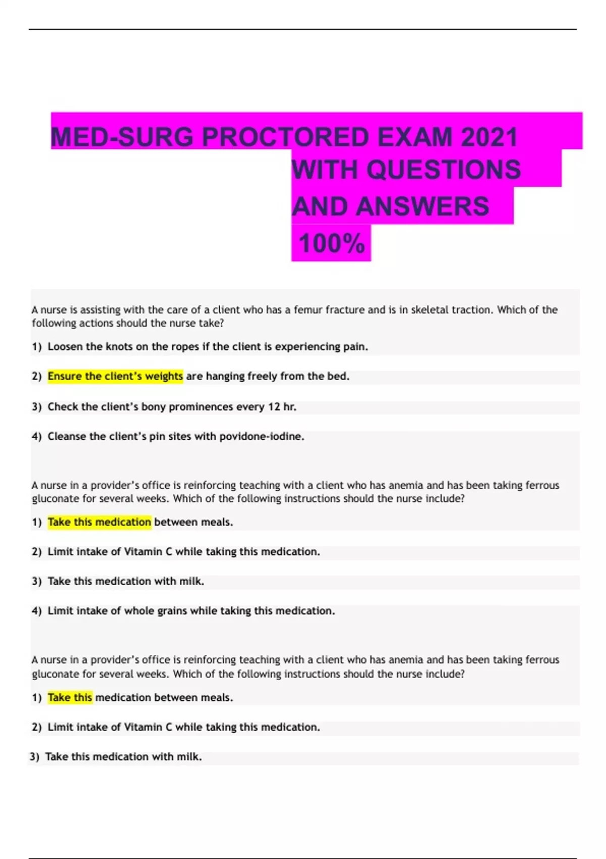 MED-SURG PROCTORED EXAM 2021 WITH QUESTIONS AND ANSWERS 100% - Nursing ...