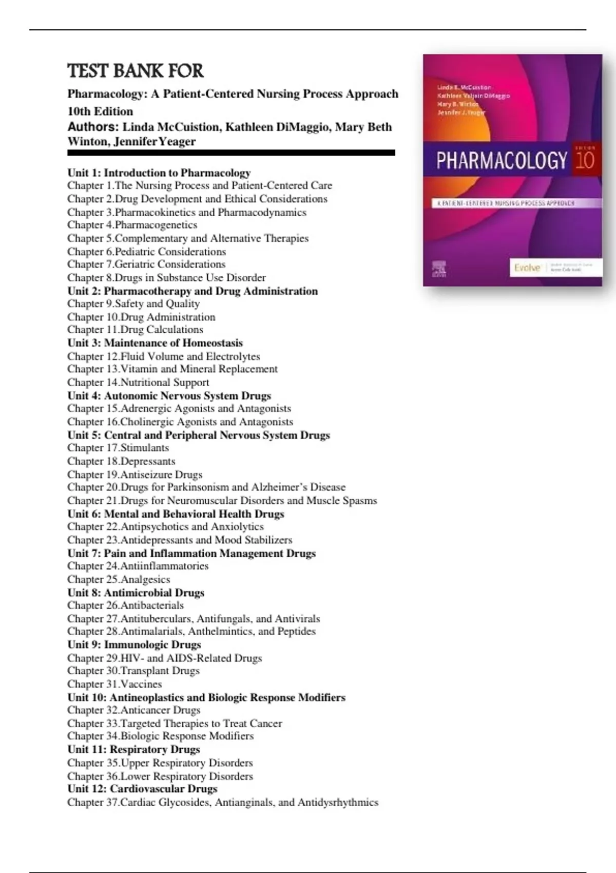 Test Bank For Pharmacology: A Patient-Centered Nursing Process Approach ...