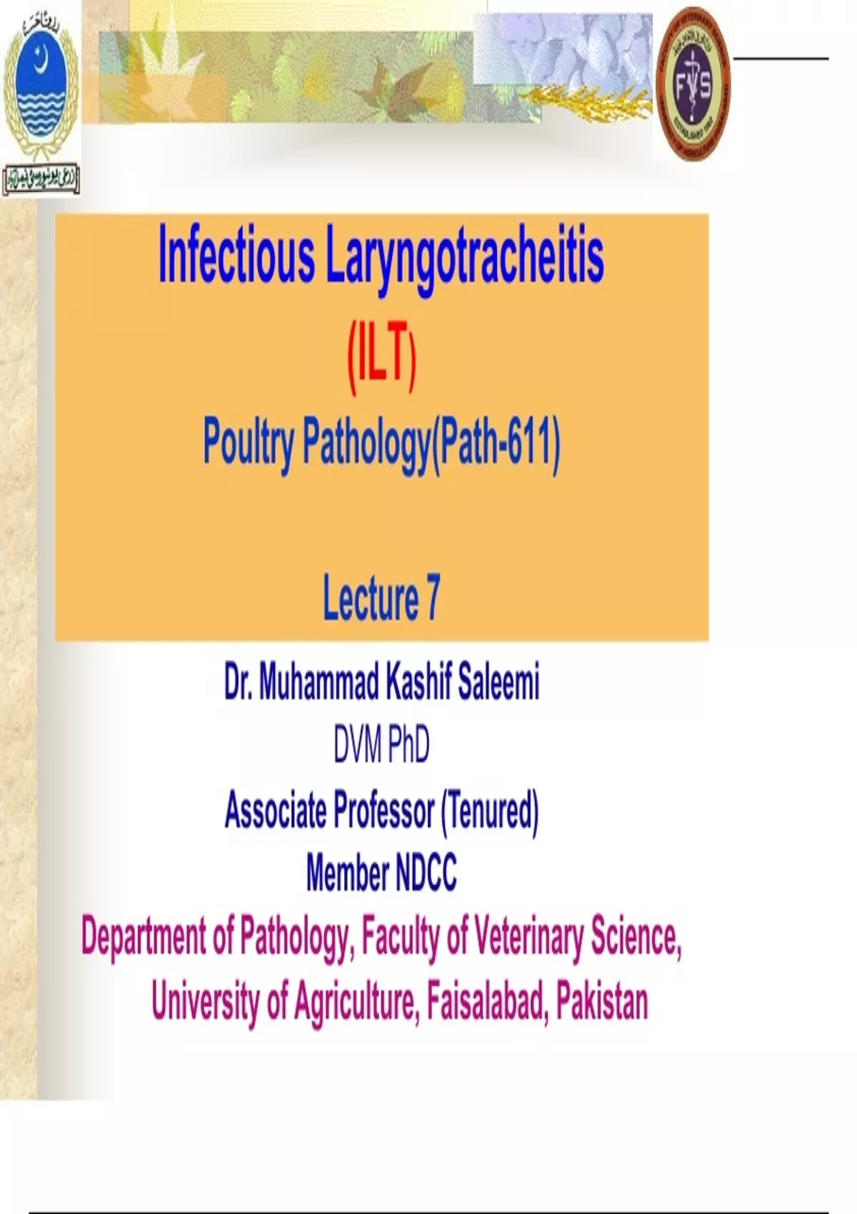 Infectious laryngotracheobronchitis - Poultry pathology - Stuvia US