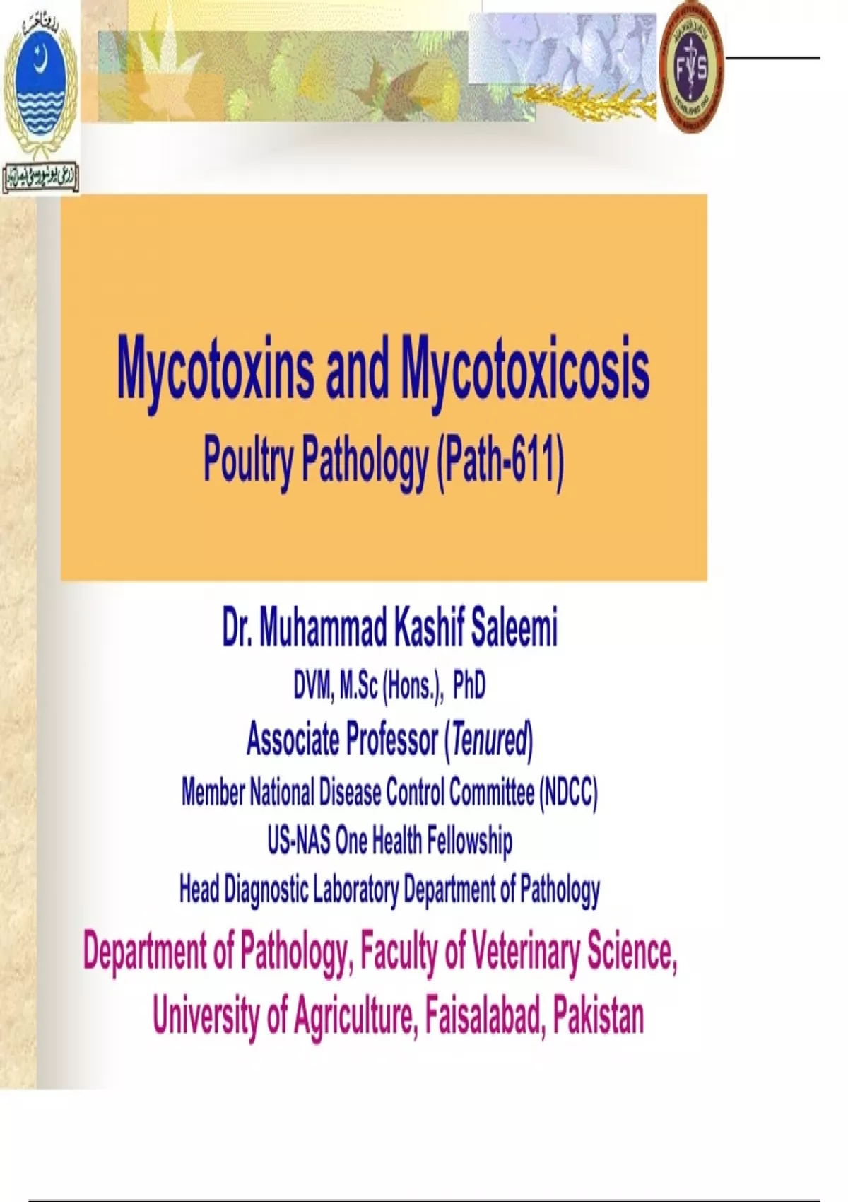 Mycotoxins in poultry feed - Poultry pathology - Stuvia US