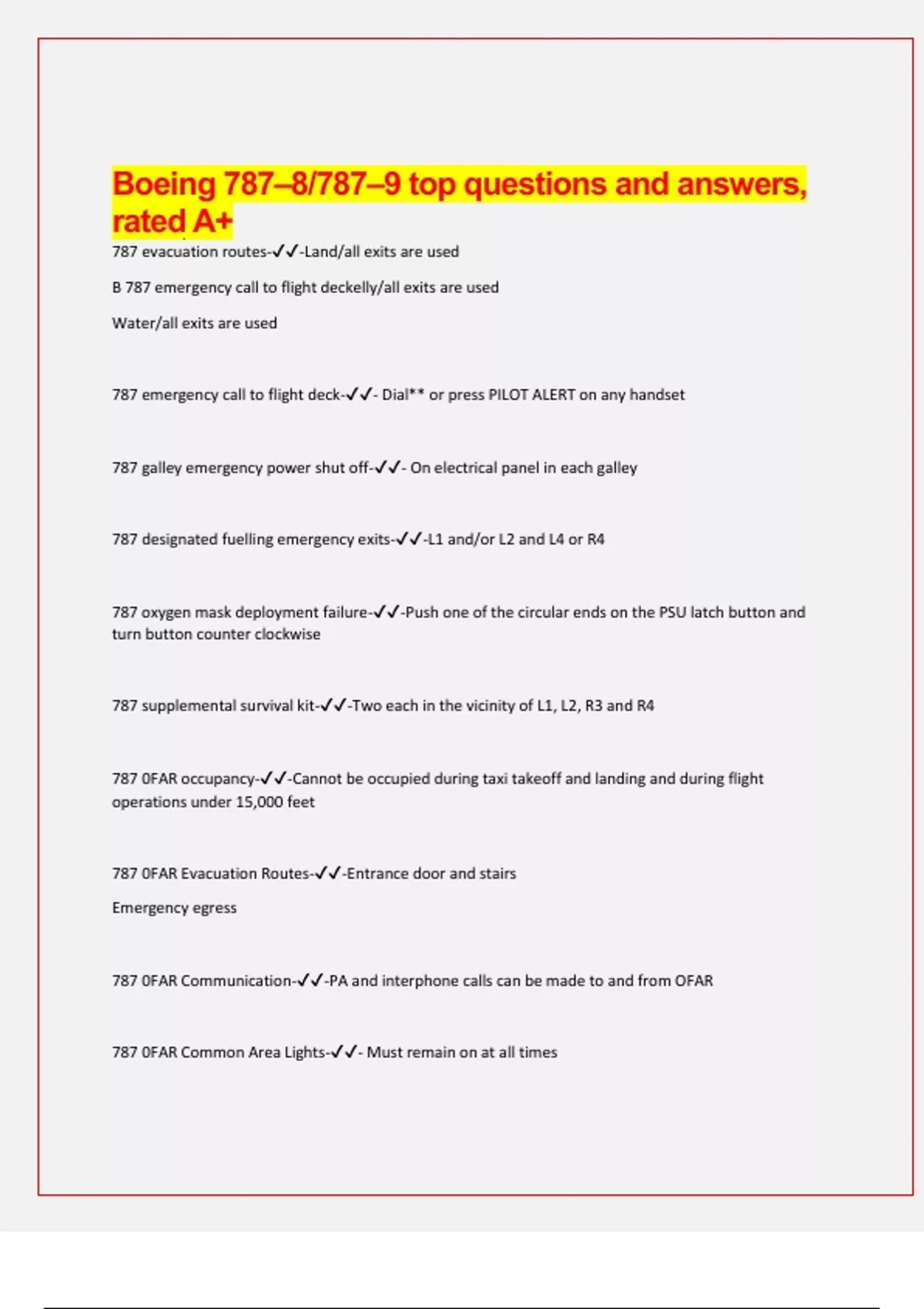 Boeing 787–8/787–9 top questions and answers, rated A+ 787 evacuation ...
