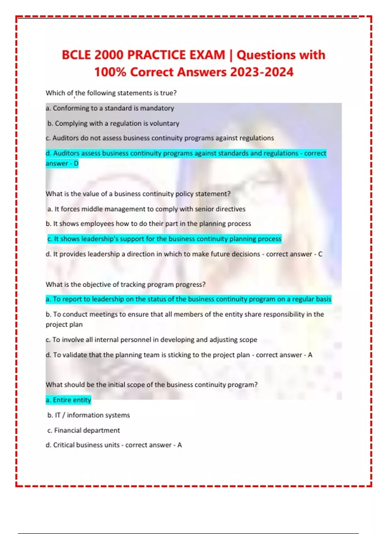 BCLE 2000 PRACTICE EXAM | Questions with 100% Correct Answers - BCLE ...