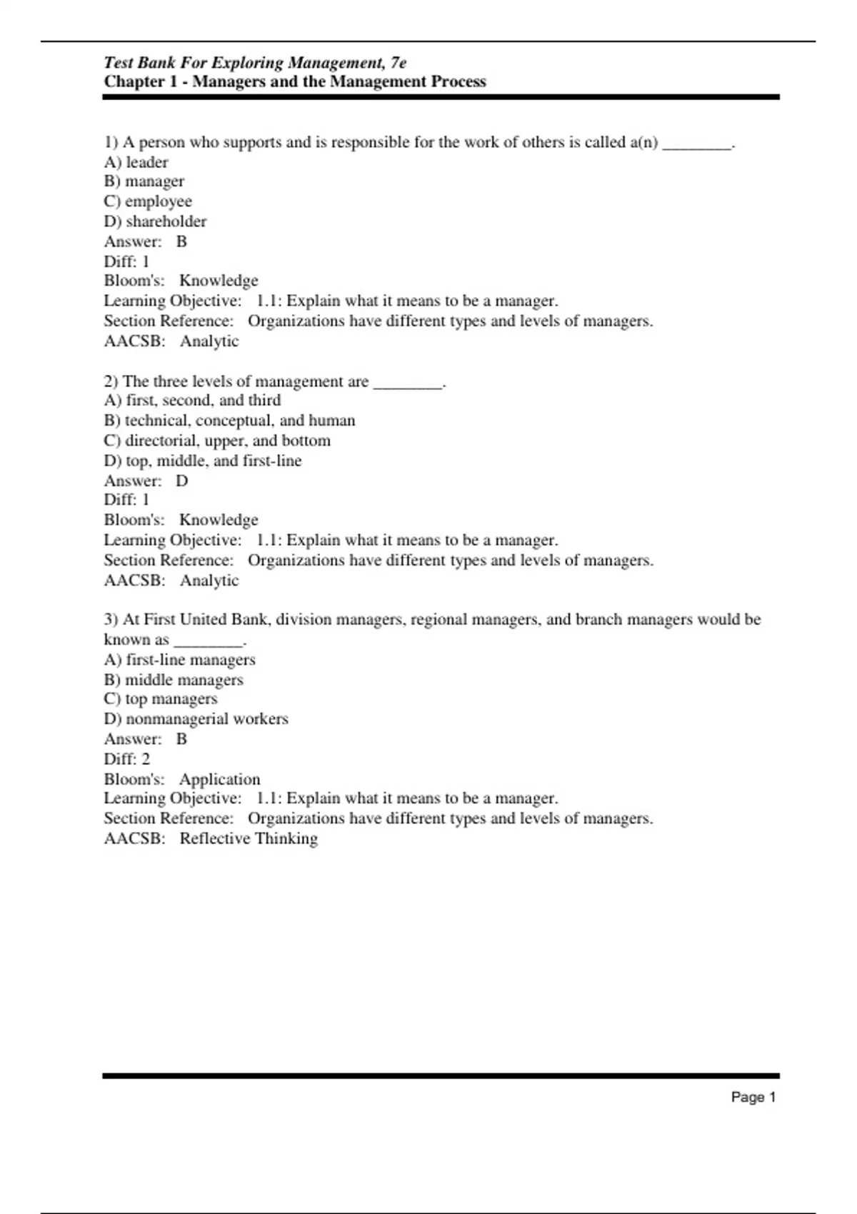 Test Bank For Exploring Management, 7th Edition All Chapters ...