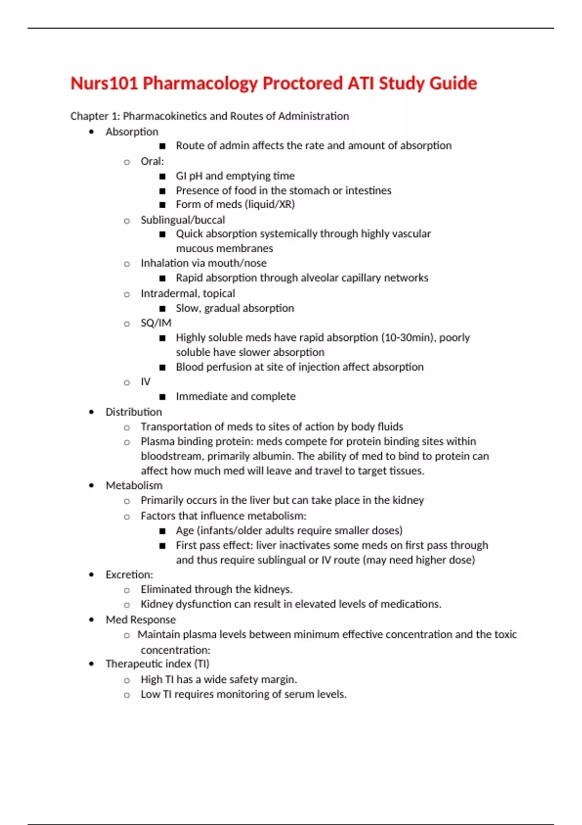 Nurs101 Pharmacology Proctored ATI Study Guide - Nurs1dy Gude - Stuvia US
