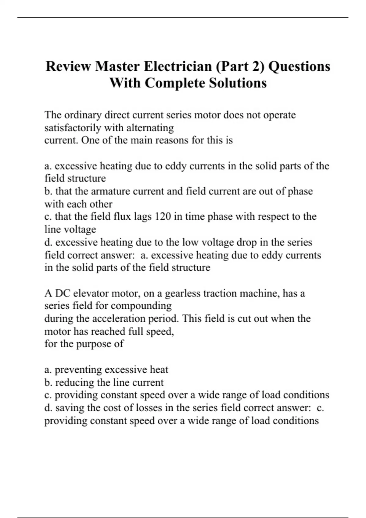 Review Master Electrician (Part 2) Questions With Complete Solutions ...