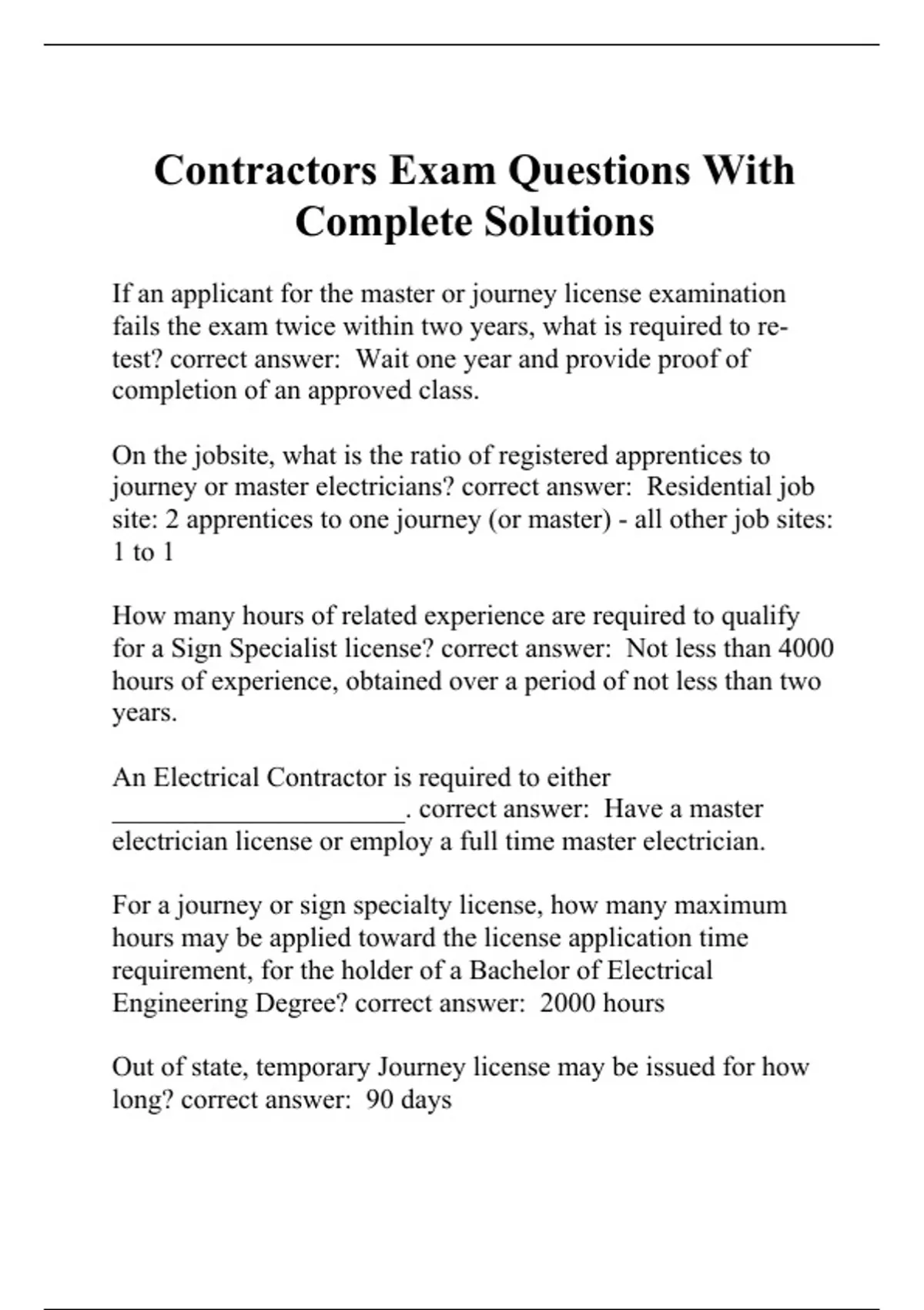 Contractors Exam Questions With Complete Solutions - Contractors ...