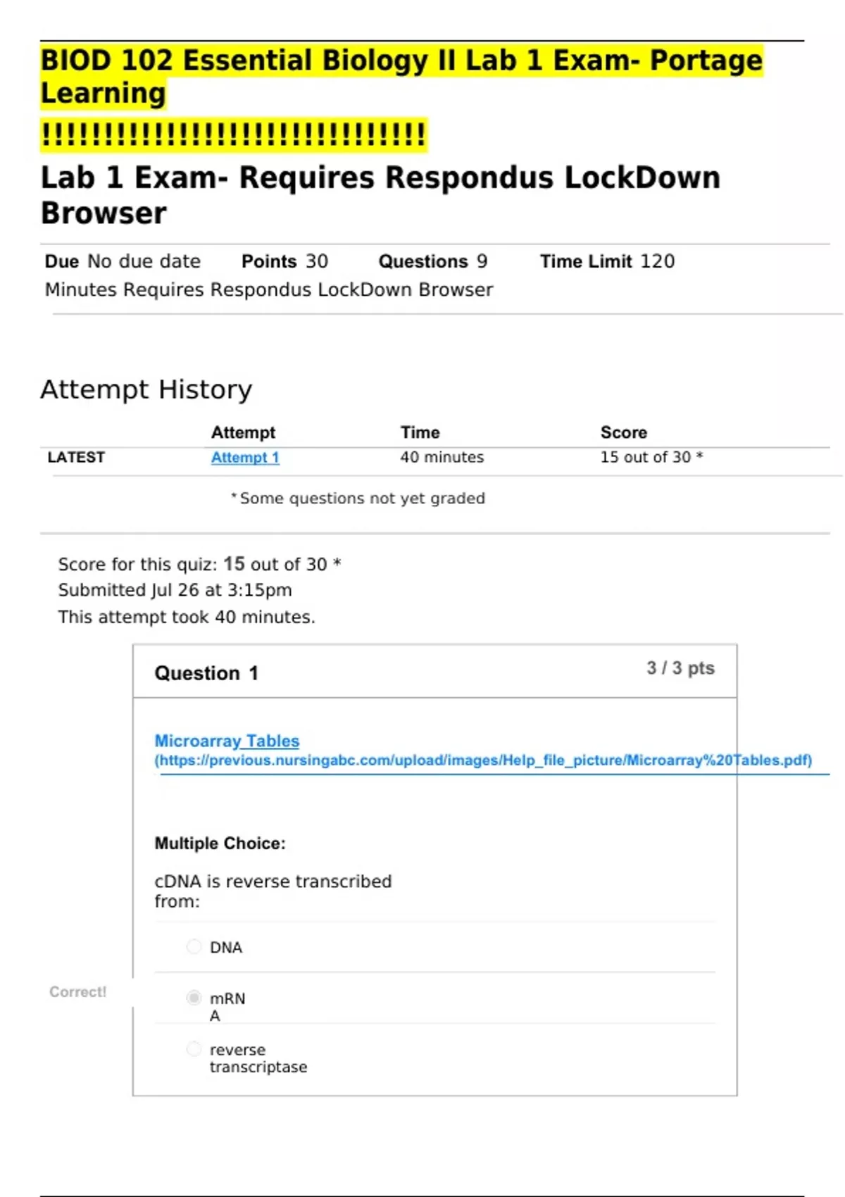 BIOD 102 Essential Biology II Lab 1 Exam- Portage Learning questions ...