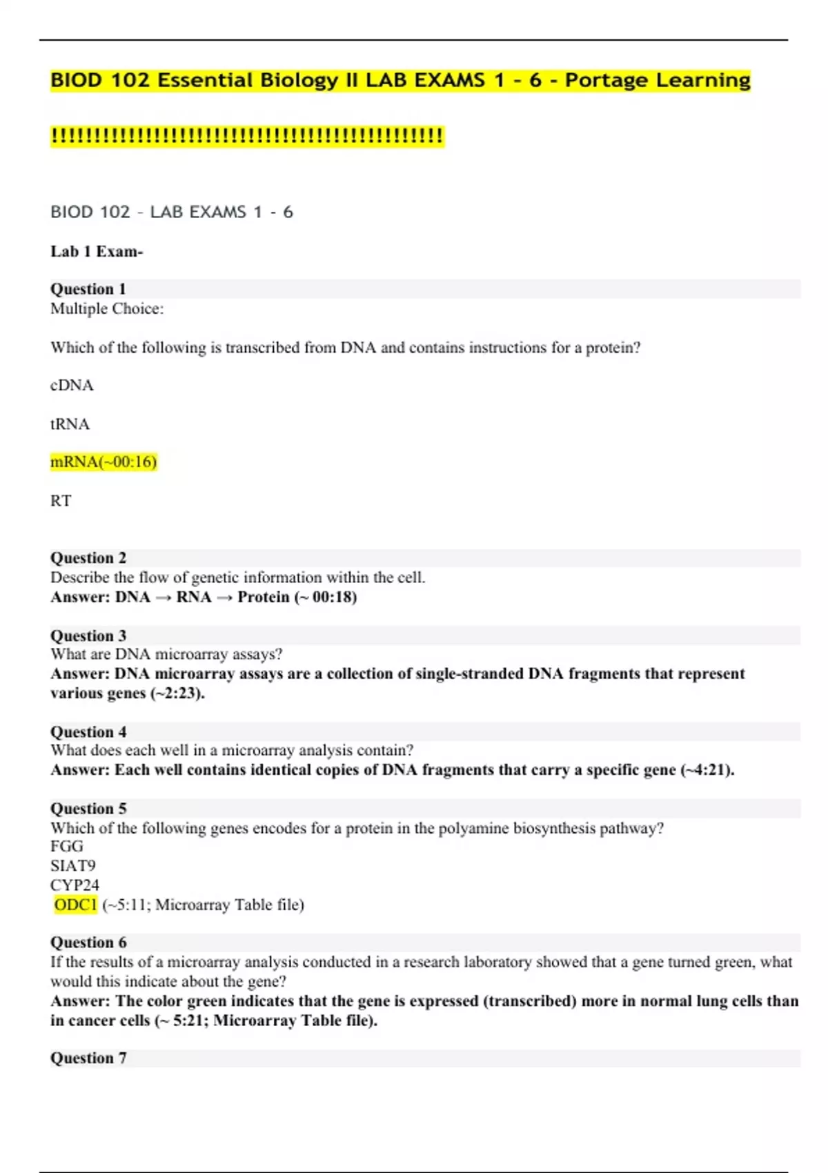 BIOD 102 Essential Biology II LAB EXAMS 1 – 6 - Portage Learning ...
