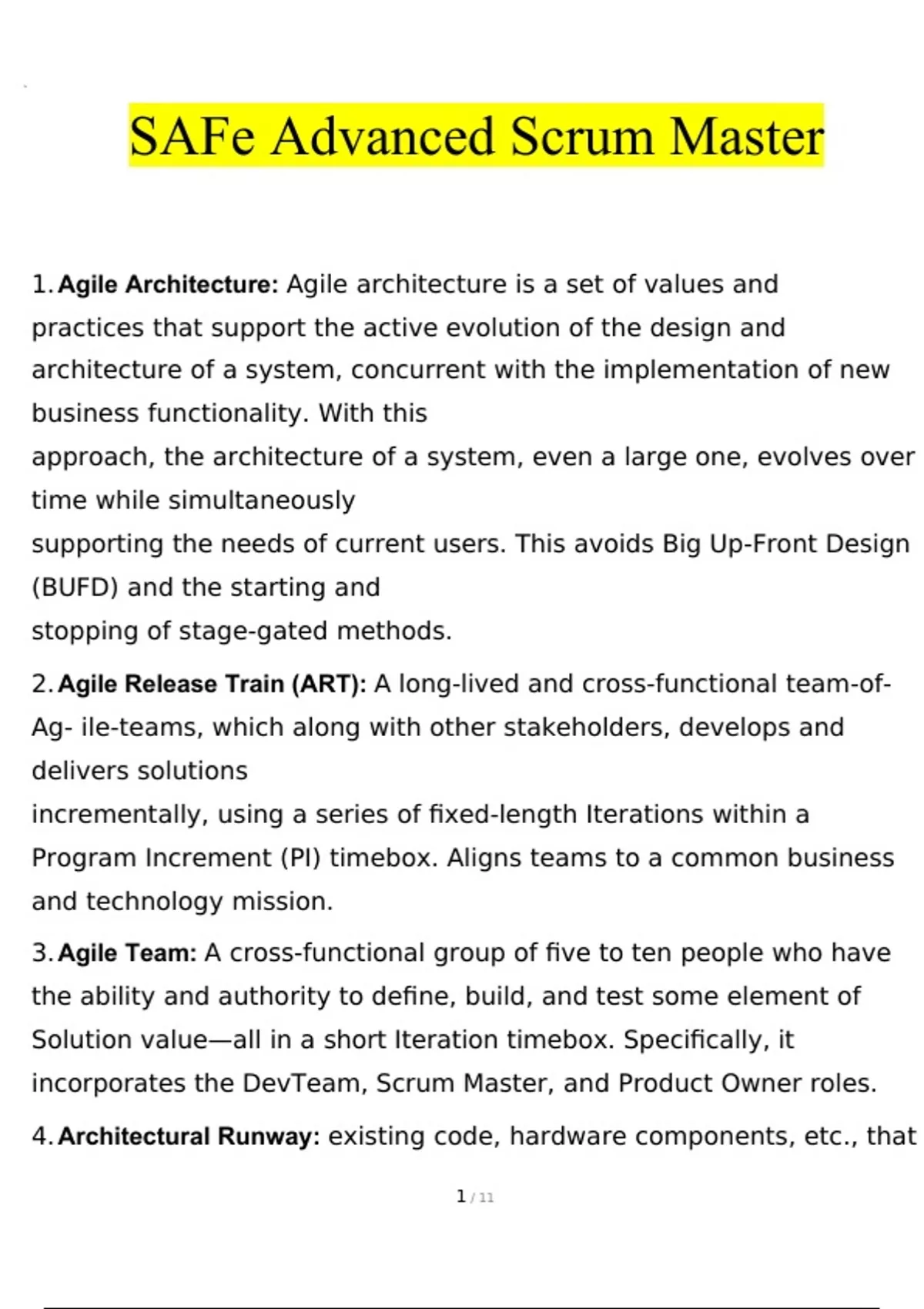 SAFe Advanced Scrum Master questions and answers latest [100% correct ...