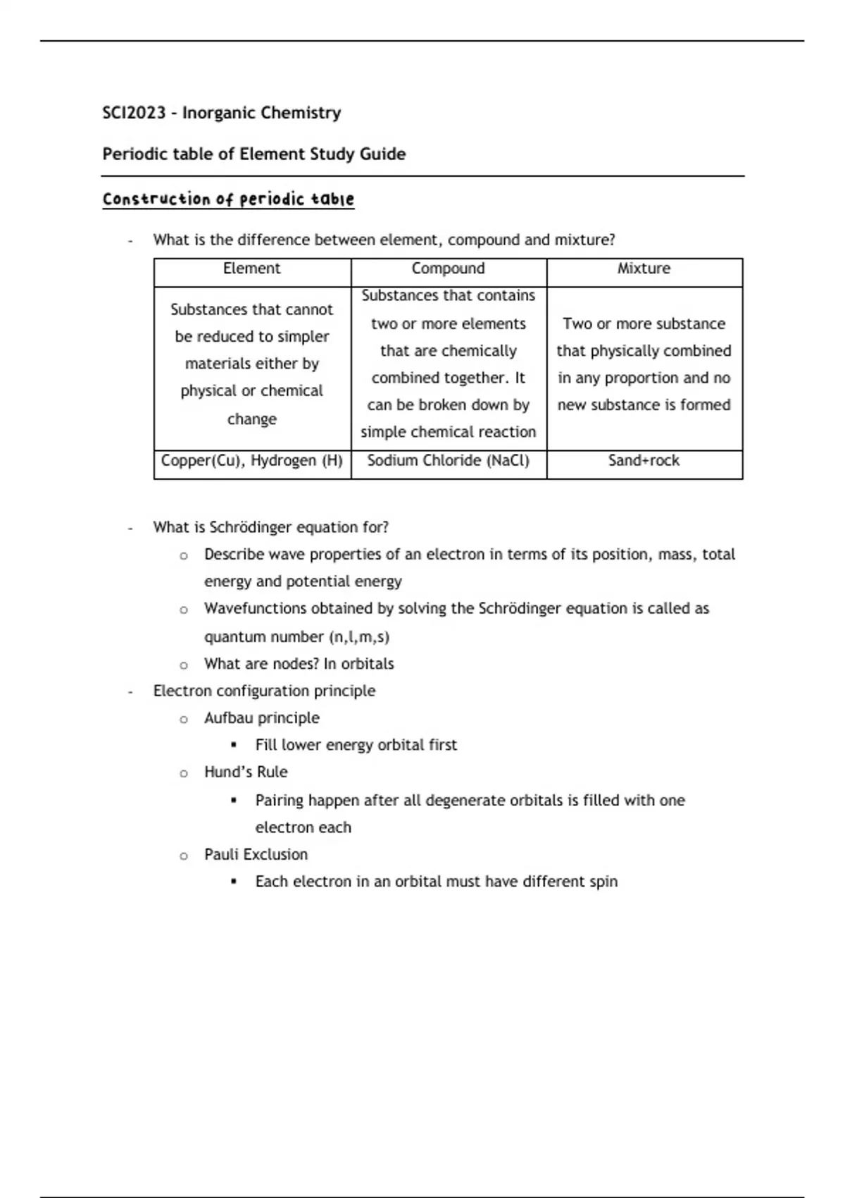 Inorganic Chemistry Notes- Periodic Table - SCI2023 - Stuvia US