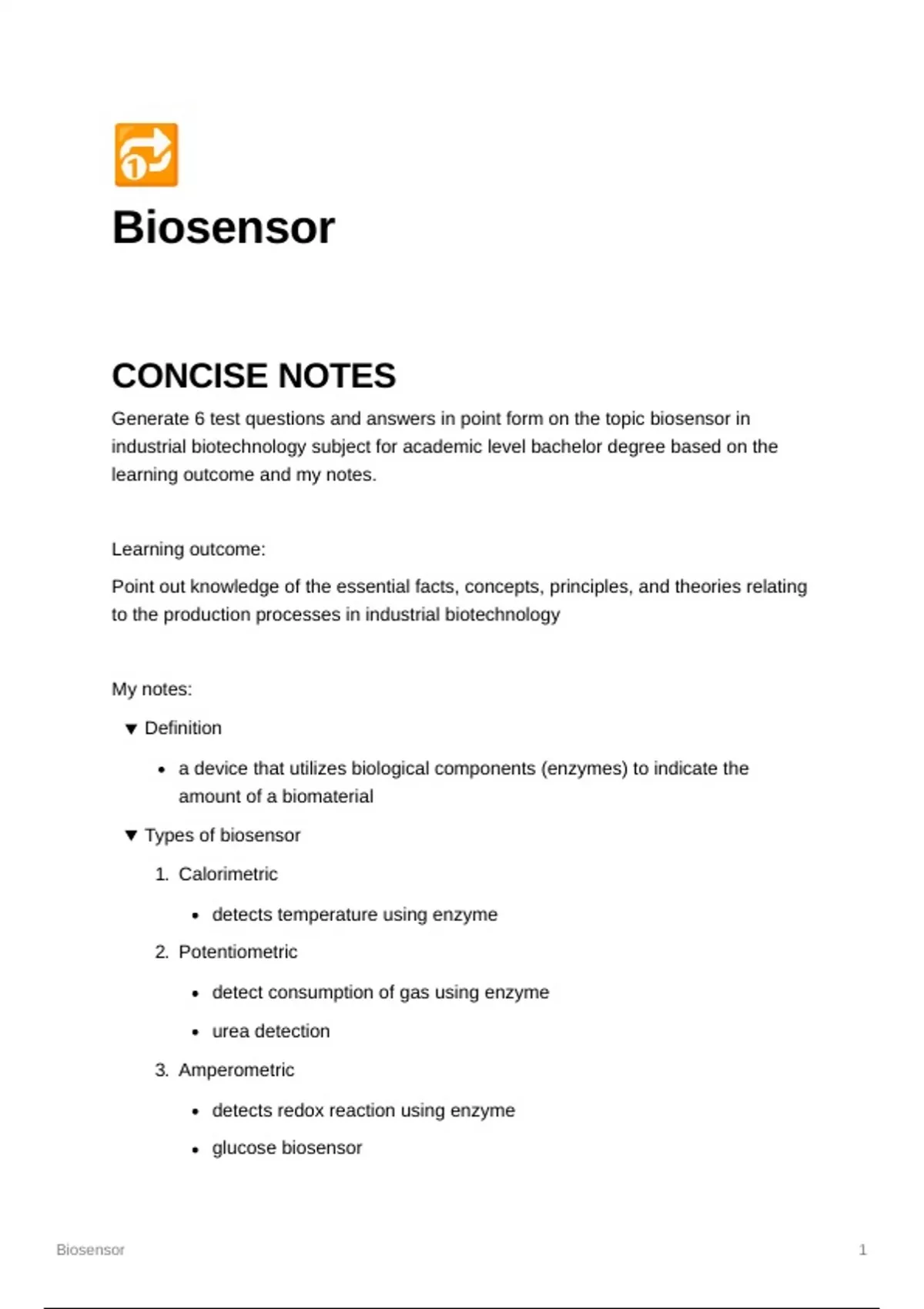 Biosensor in Industrial Biotechnology - Notes & Summary - SCD3012 ...