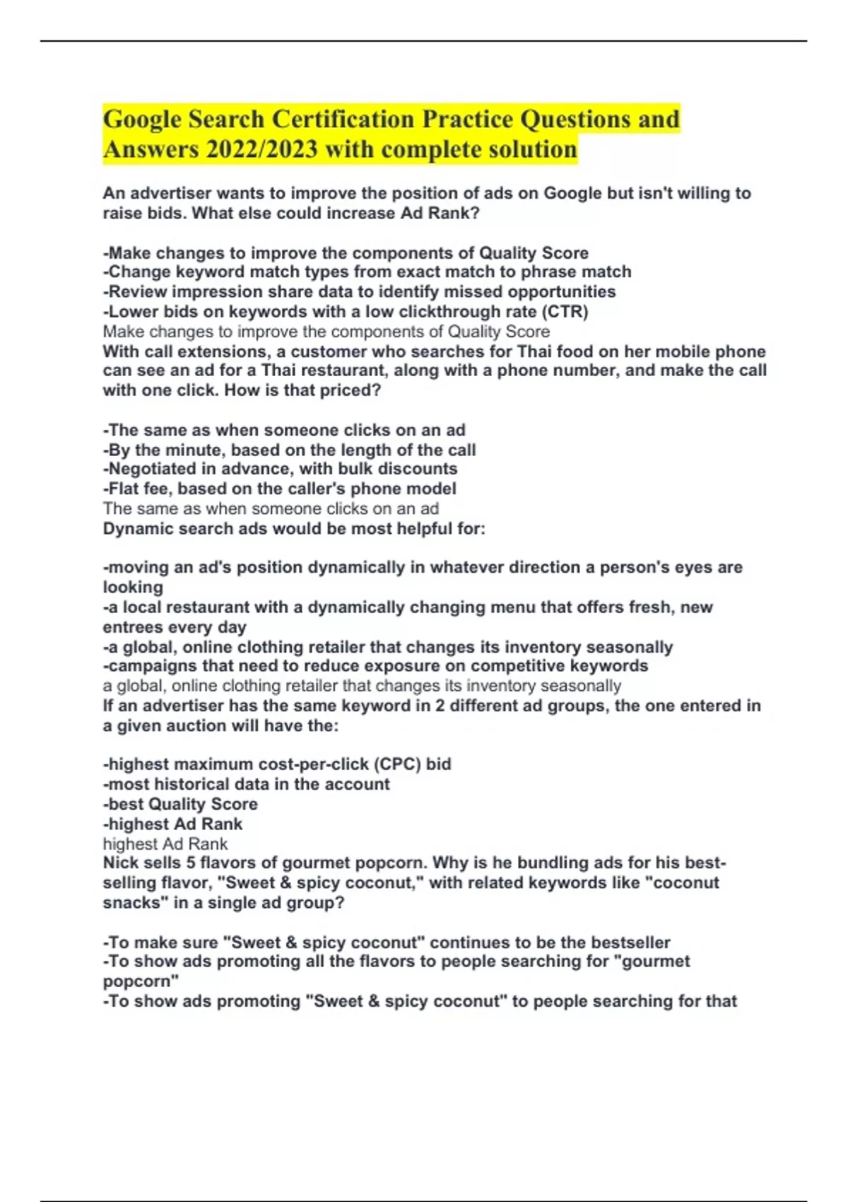 Google Search Certification Practice Questions and Answers 2022/2023 ...