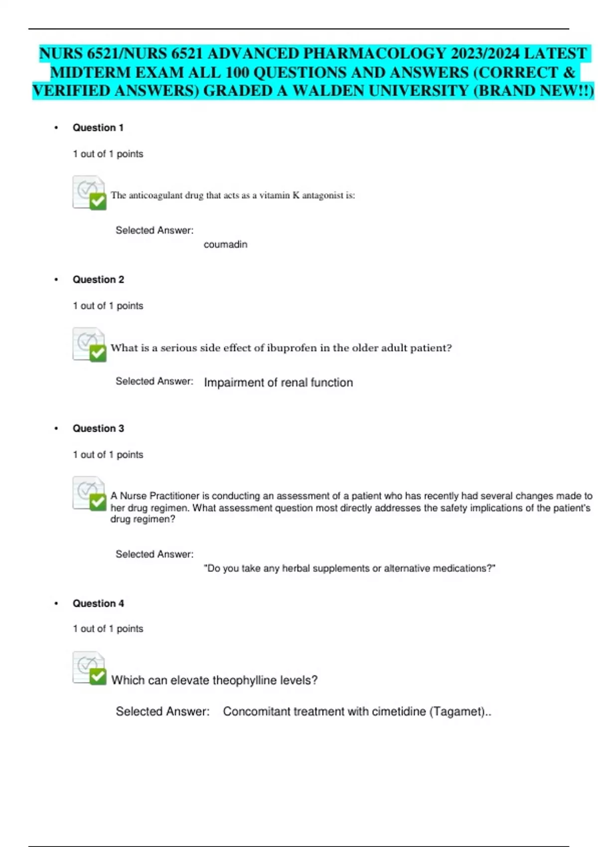NURS 6521 MIDTERM EXAMS BUNDLE 11 LATEST VERSIONS 2024/2025 WITH ALL ...