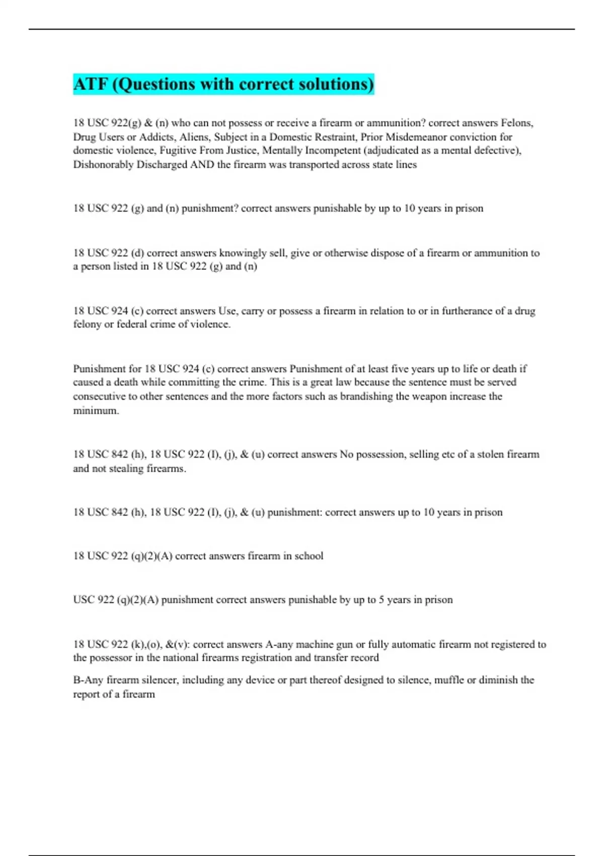 ATF (Questions with correct solutions) - ATF - Stuvia US