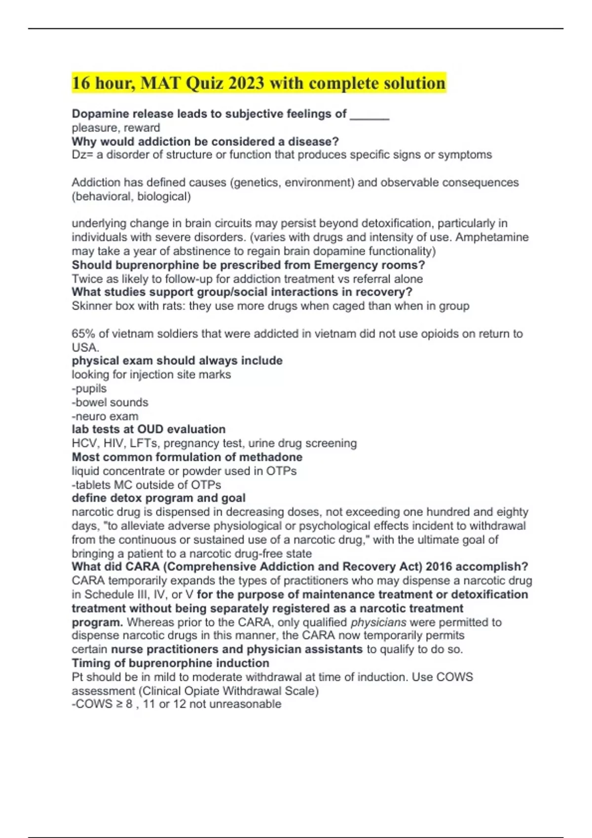 16 hour, MAT Quiz 2023 with complete solution - 16 hour, MAT - Stuvia US