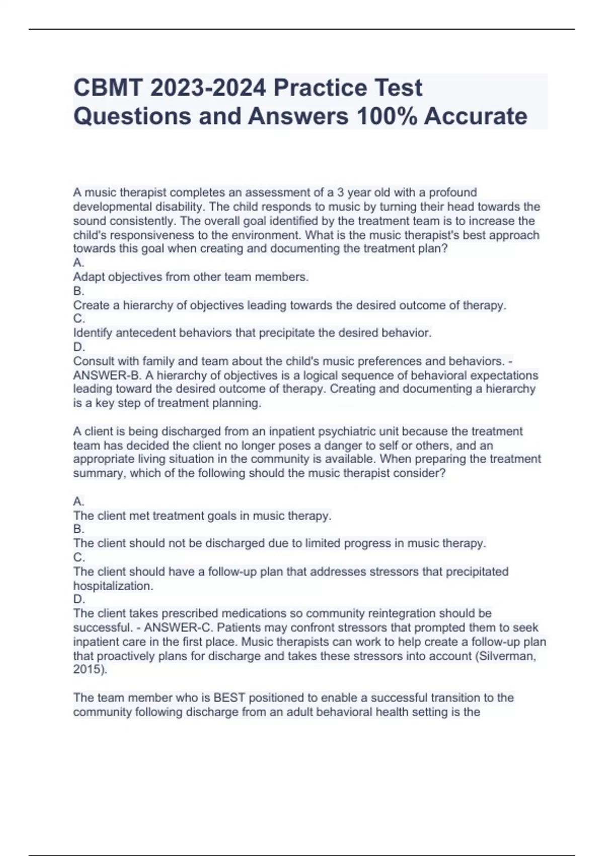 CBMT Practice Test Questions and Answers 100% Accurate - CBMT - Stuvia US