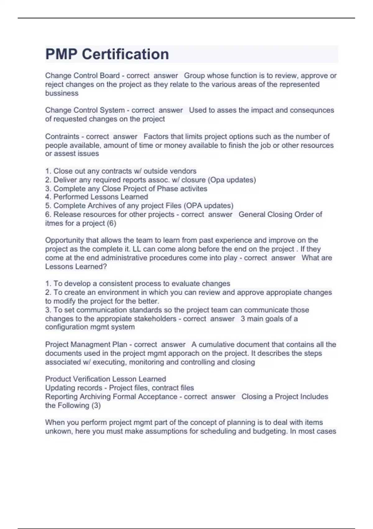 PMP Certification Questions with complete solution 2023 - PMI|PMP - Stuvia US