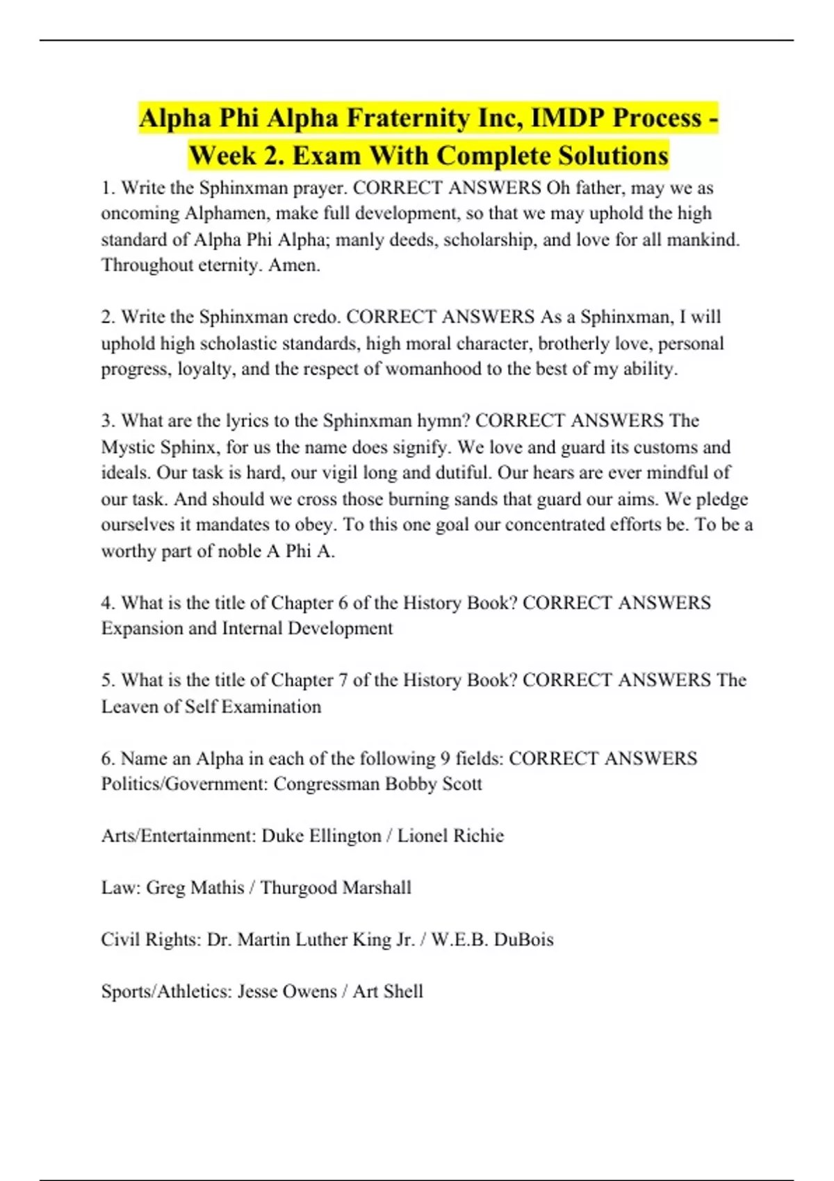 Alpha Phi Alpha Fraternity Inc, IMDP Process - Week 2. Exam With ...