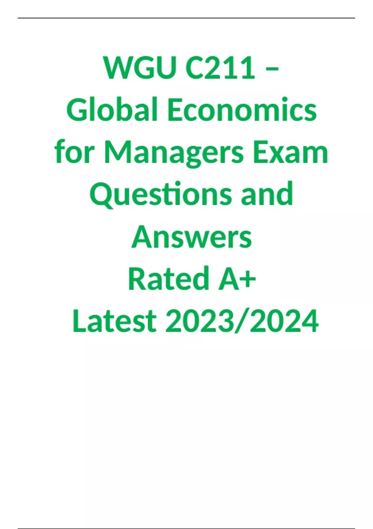 WGU C211 – Global Economics for Managers Exam Questions and Answers ...
