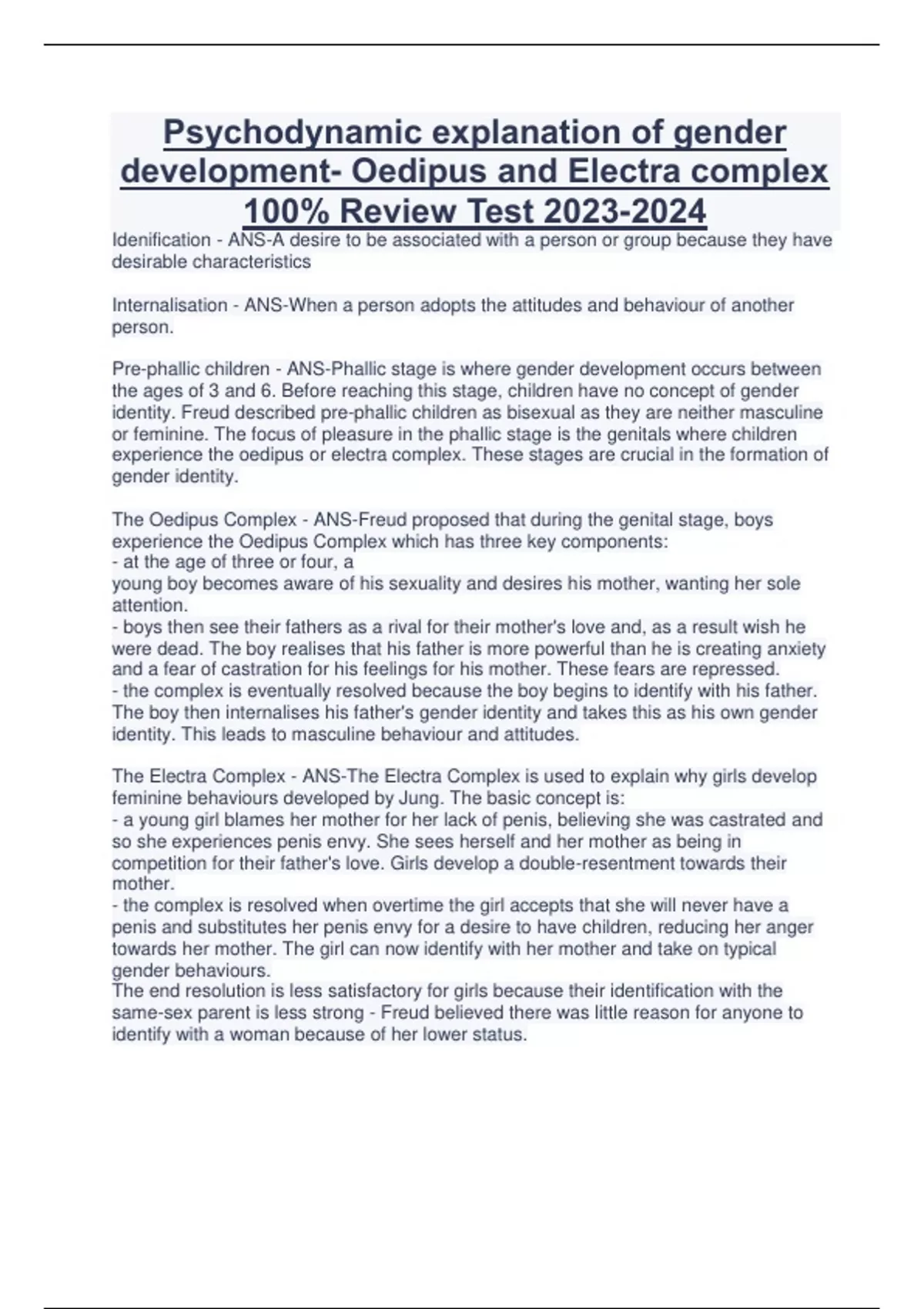 Psychodynamic explanation of gender development- Oedipus and Electra ...