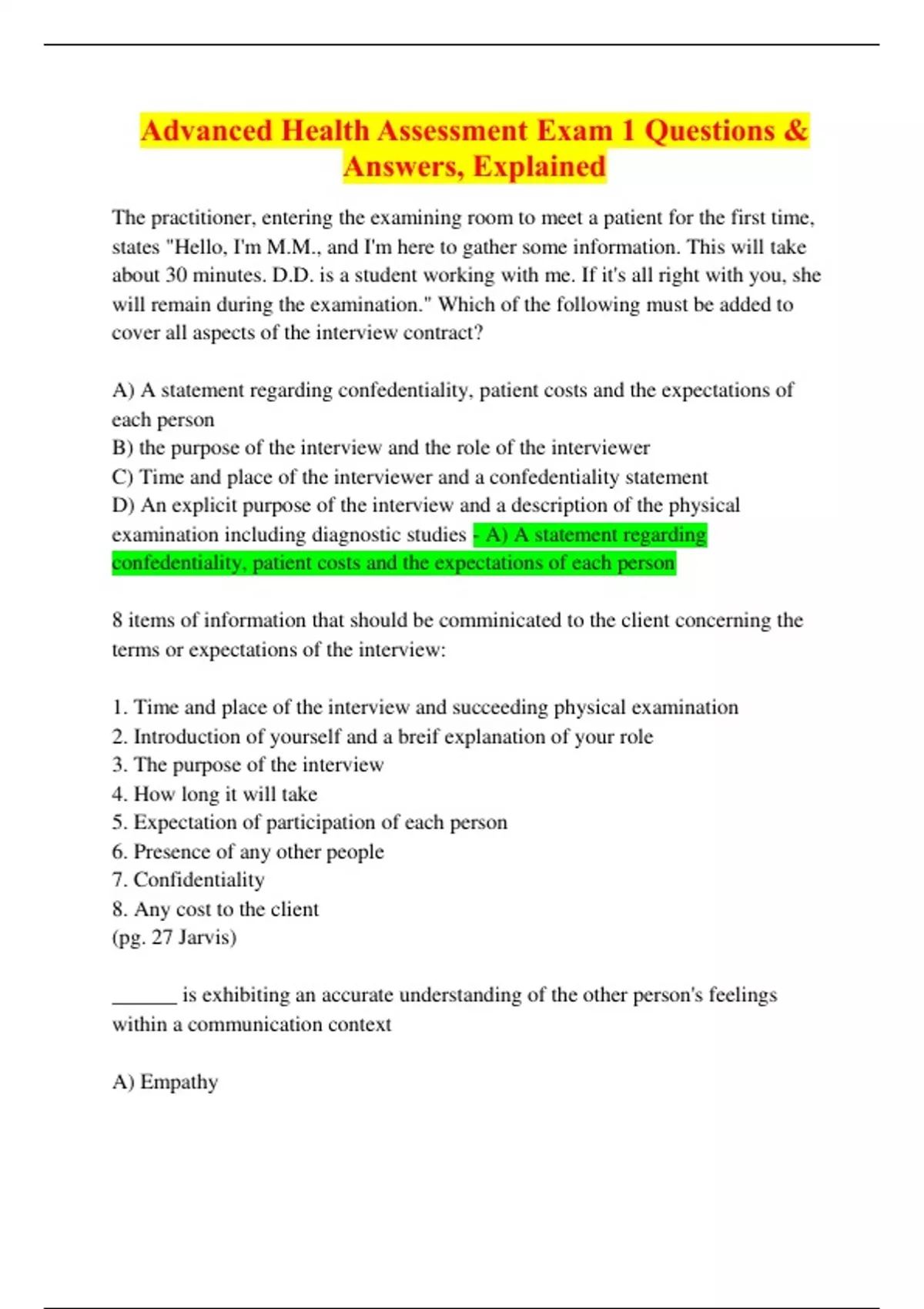 Advanced Health Assessment Exam 1 Questions & Answers, Explained ...