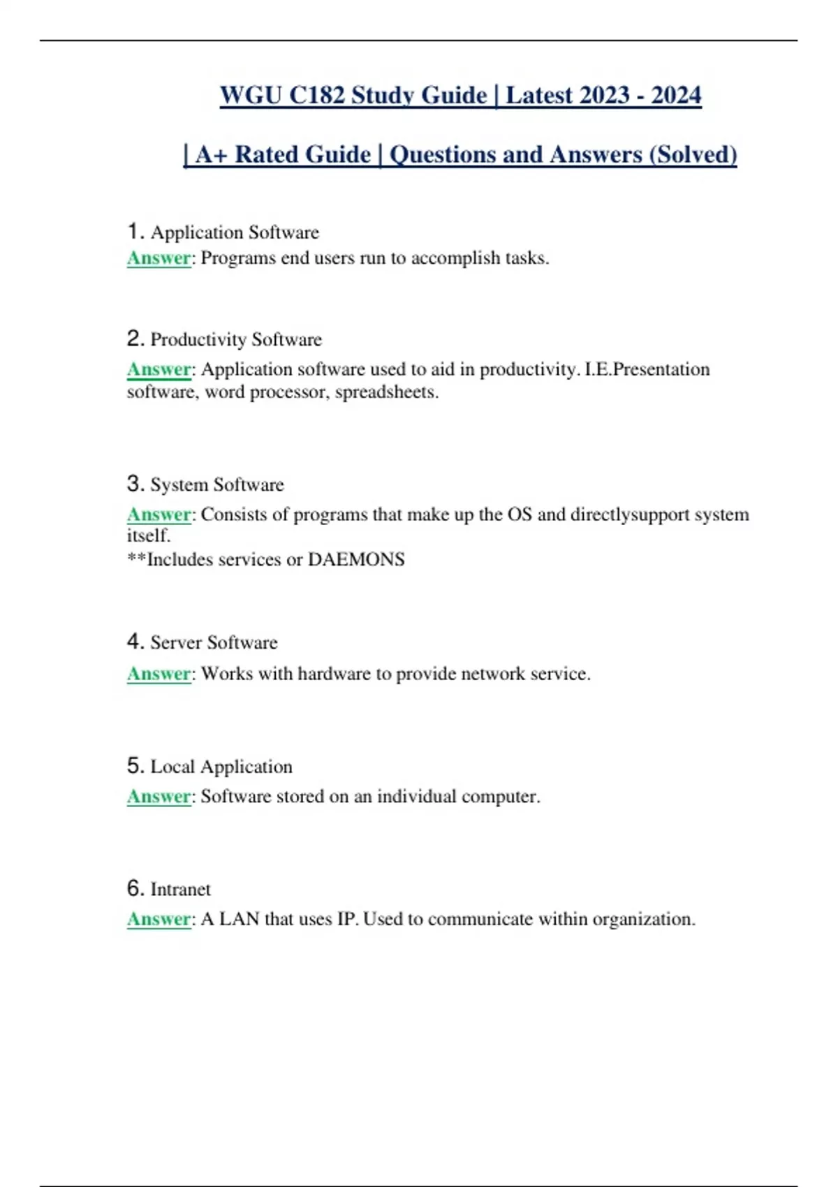 WGU C182 Study Guide | Latest | A+ Rated Guide | Questions and Answers ...