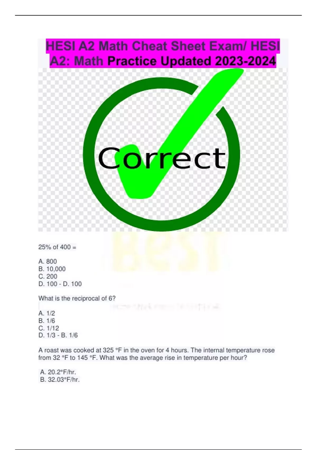 HESI A2 Math Cheat Sheet Exam HESI A2 Math Practice Updated HESI A2
