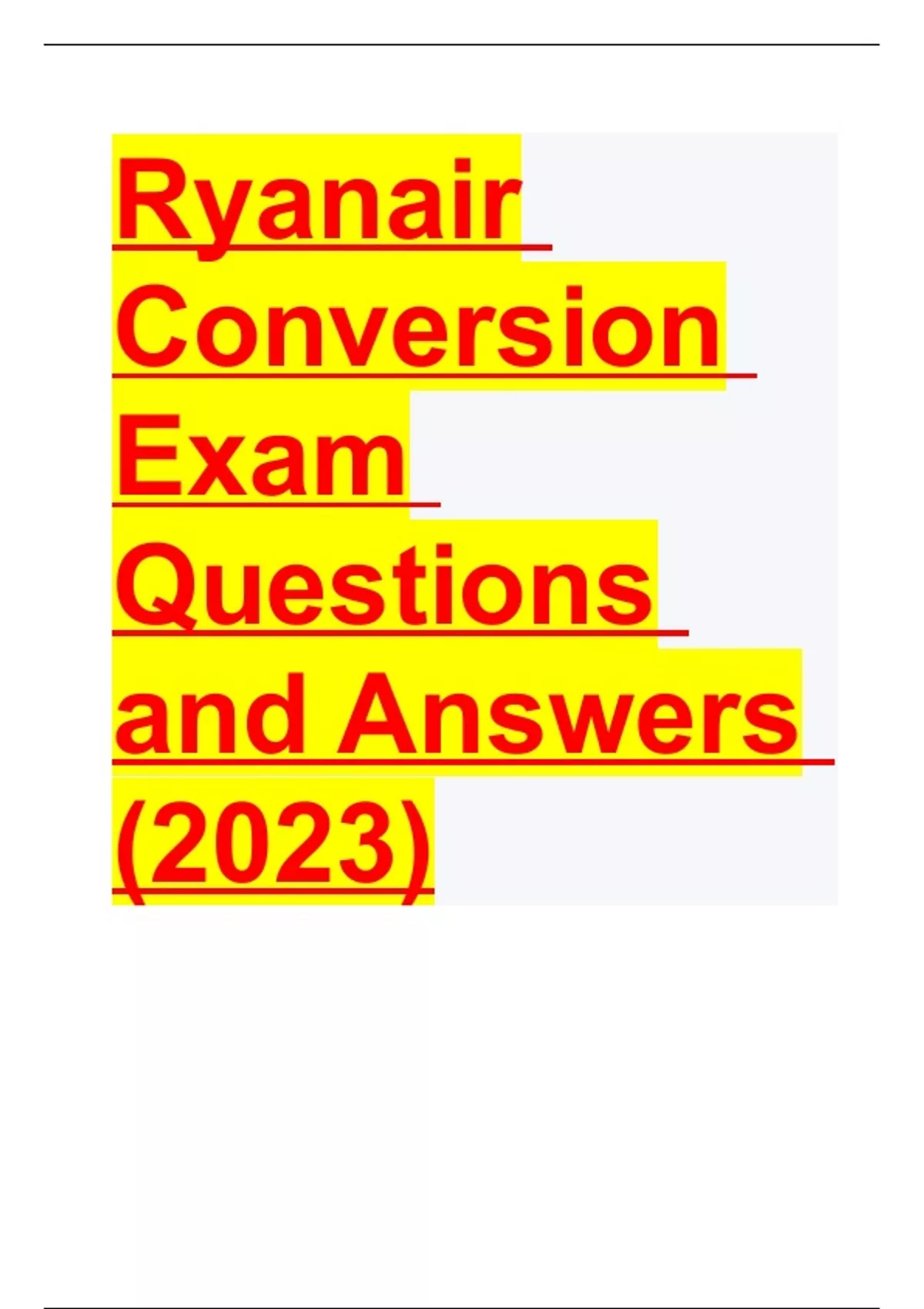 Ryanair Conversion Exam Questions With Complete Solution - Ryanair - Stuvia US