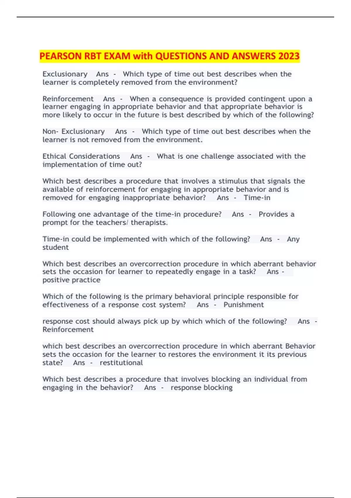 PEARSON RBT EXAM with QUESTIONS AND ANSWERS 2023 - PEARSON - Stuvia US