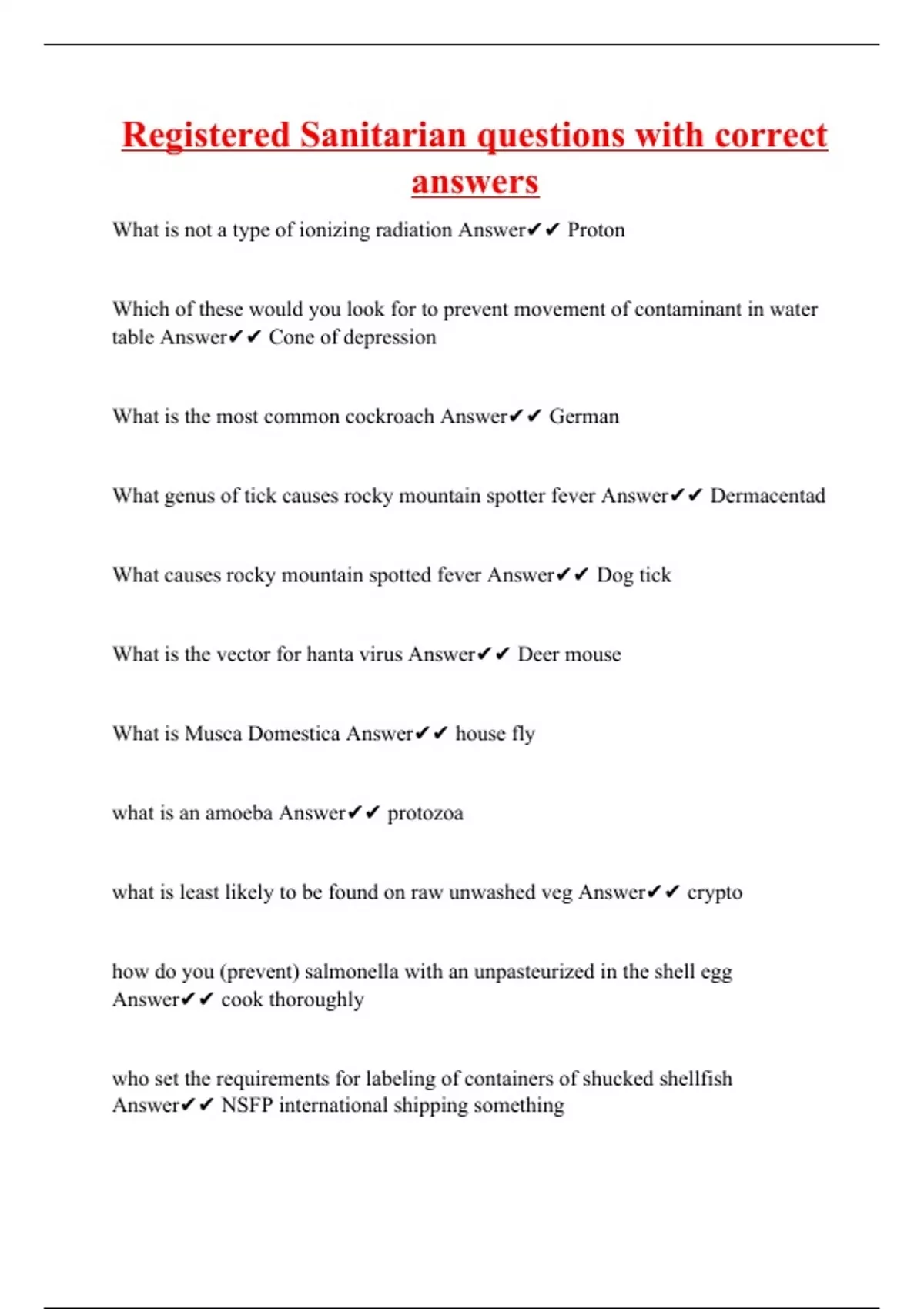 Registered Sanitarian questions with correct answers - Registered ...