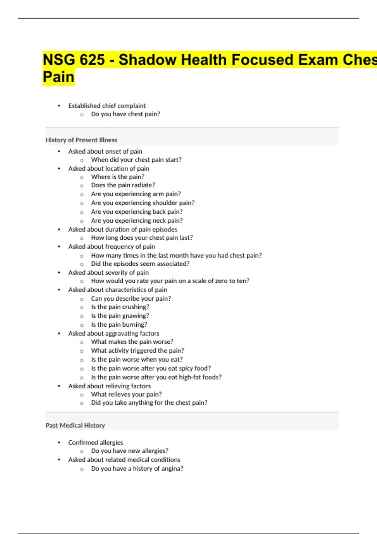 NSG 625 - Shadow Health Focused Exam Chest Pain - NSG 625 - Shadest ...