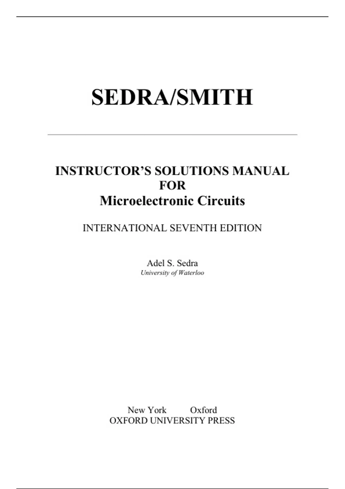 SEDRA/SMITH INSTRUCTOR’S SOLUTIONS MANUAL FOR Microelectronic Circuits ...
