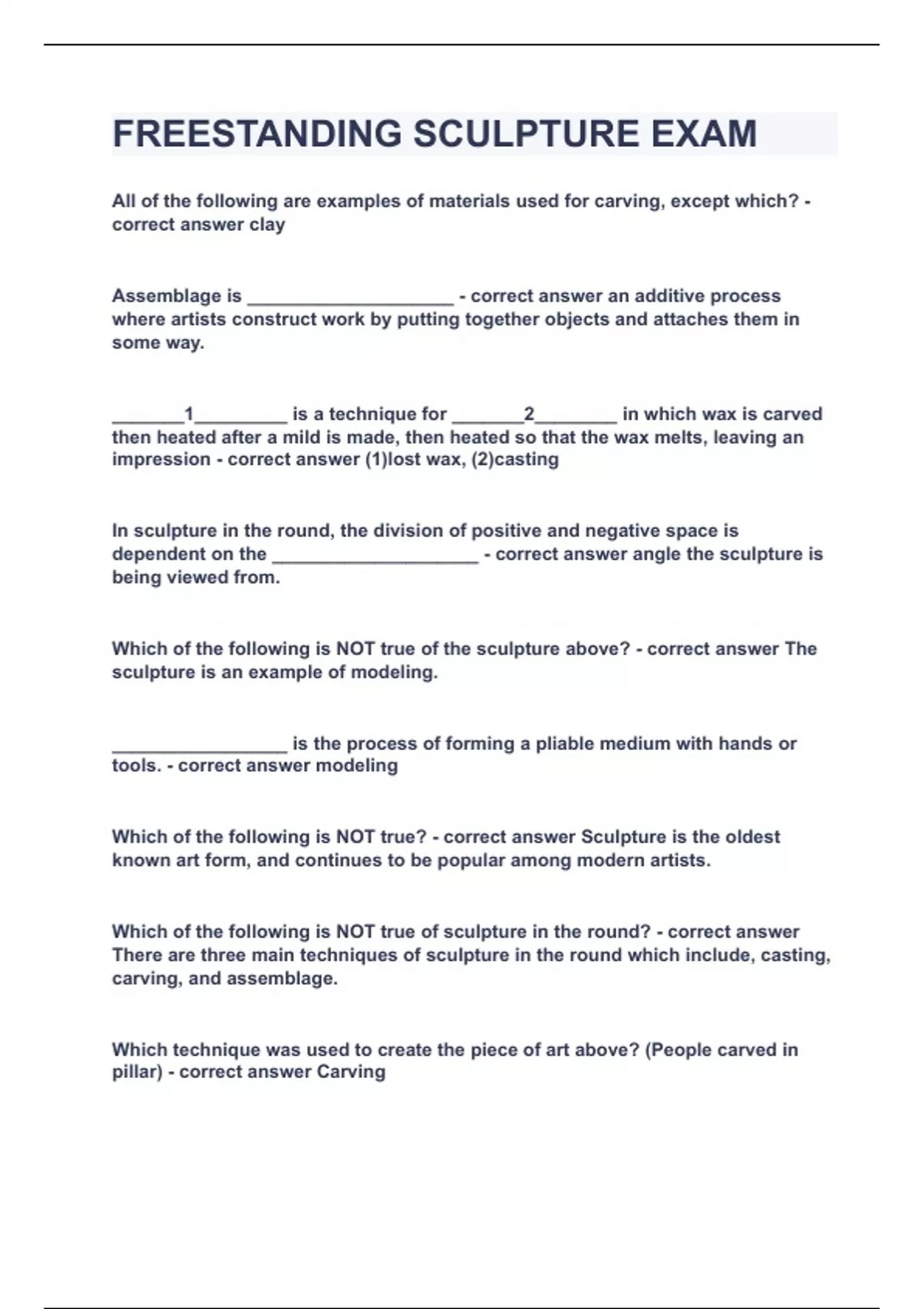 FREESTANDING SCULPTURE EXAM|UPDATED&VERIFIED|100% SOLVED|GUARANTEED ...