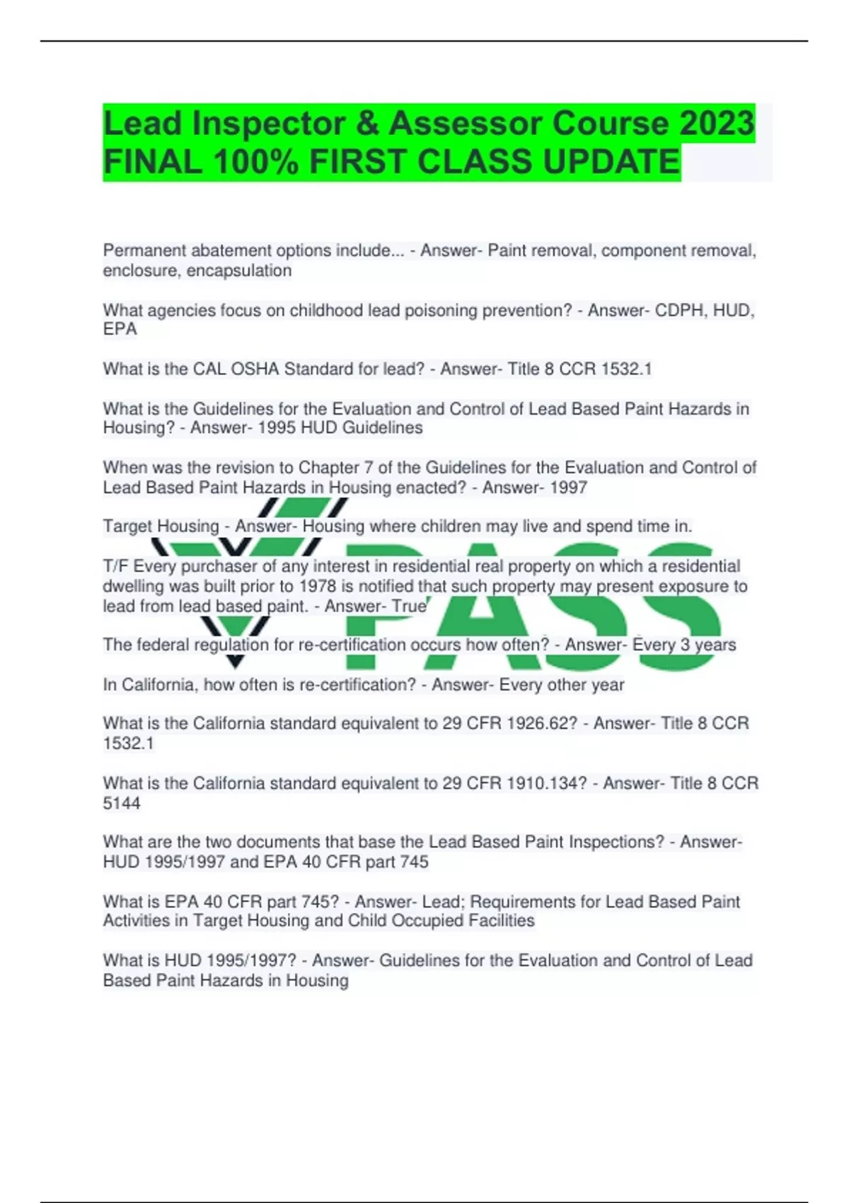 Lead INTRODUCTION Test 2023 Questions and Answers 100% RATED TERM 3 ...