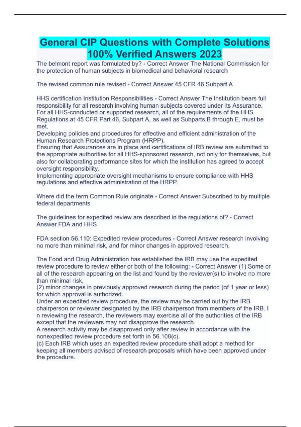 General CIP Questions with Complete Solutions 100% Verified Answers ...