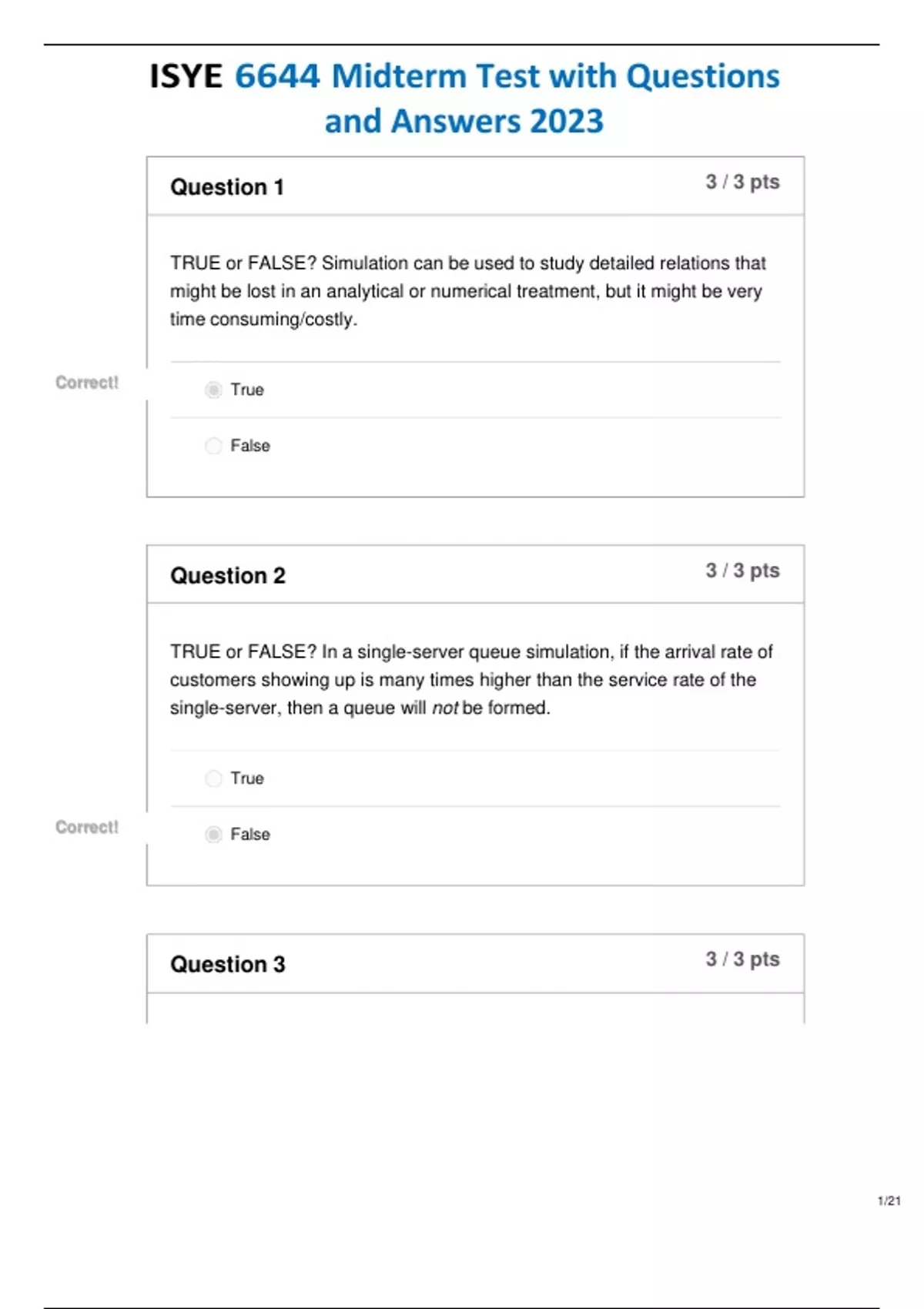 ISYE 6644 Midterm Test with Questions and Answers 2023 - ISYE 6644 ...