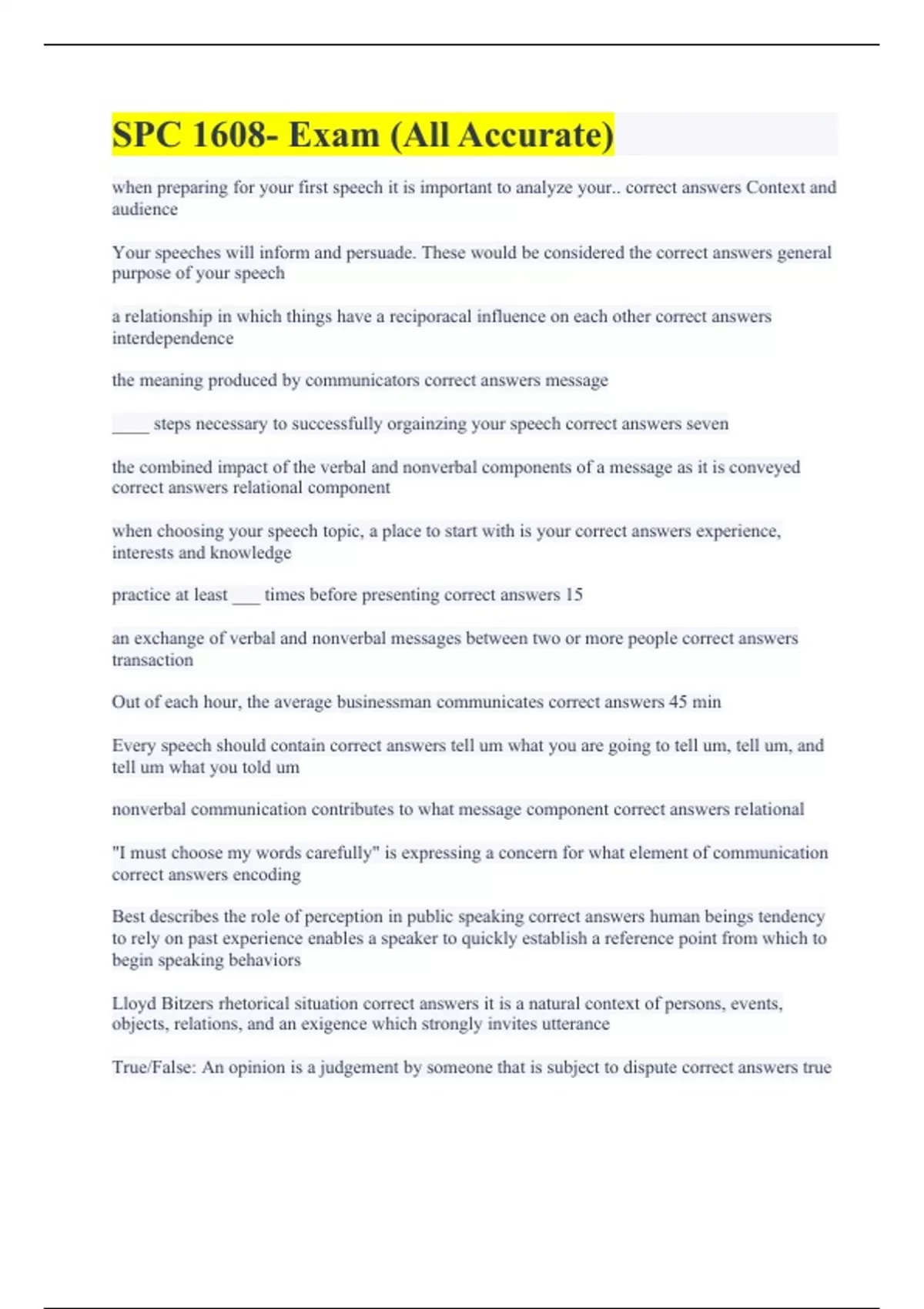 SPC 1608- Exam (All Accurate) - SPC 1608 - Stuvia US