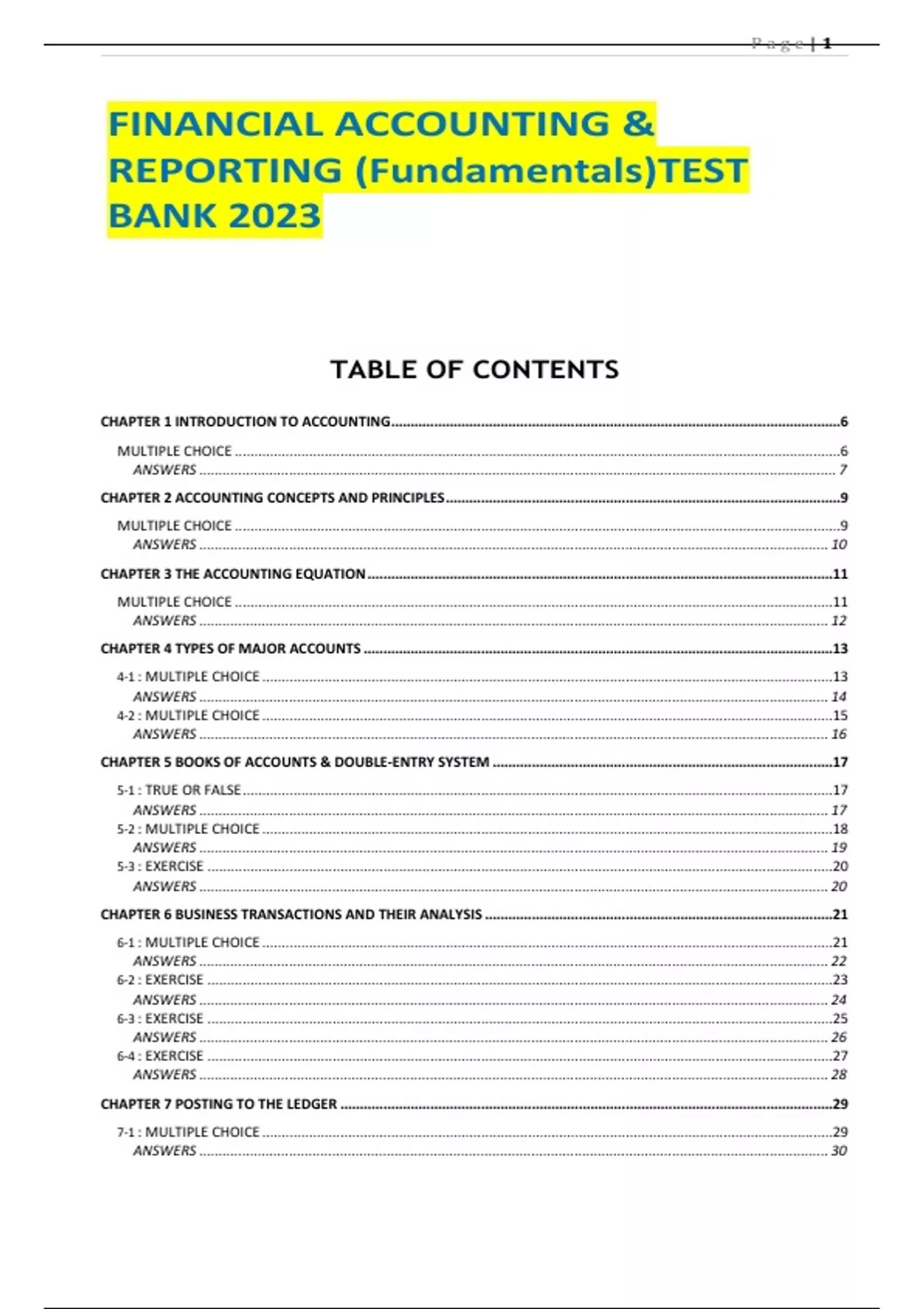 FINANCIAL ACCOUNTING & REPORTING (Fundamentals)TEST BANK 2023 ...