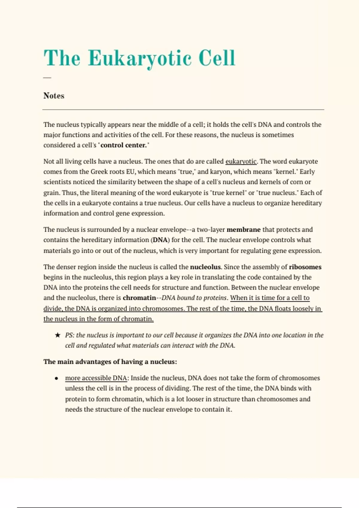 The eukaryotic cell - Biology - Stuvia US