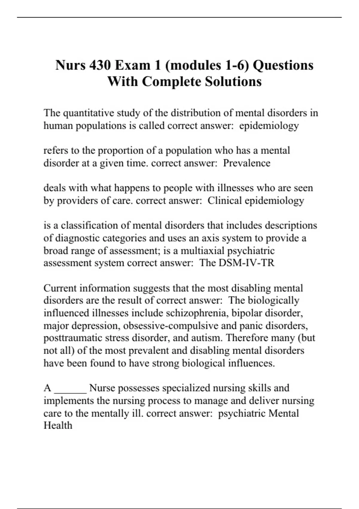 Nurs 430 Exam 1 (modules 1-6) Questions With Complete Solutions - Nurs ...